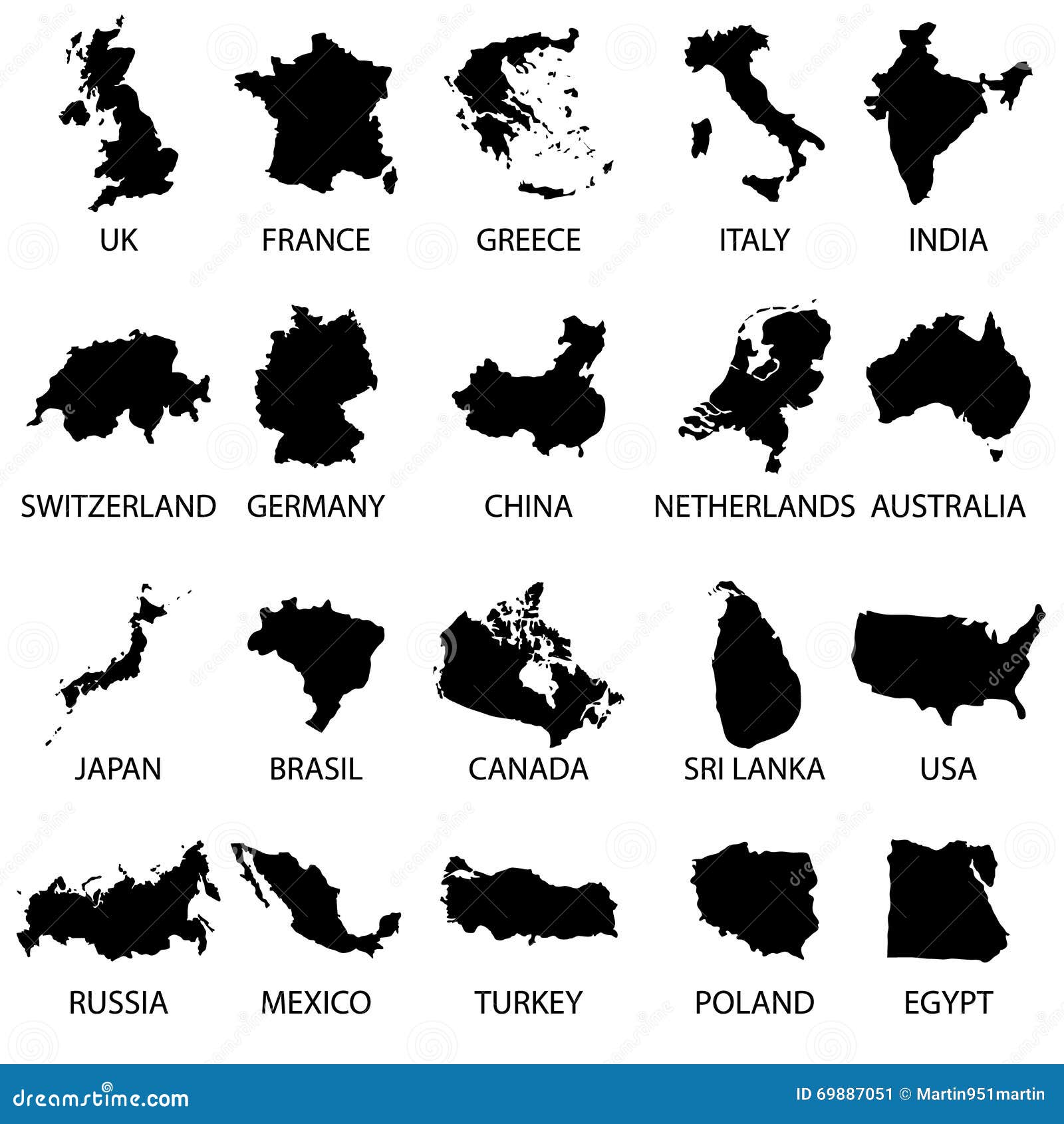 Simple Maps of Different Country Collection Stock Vector - Illustration ...