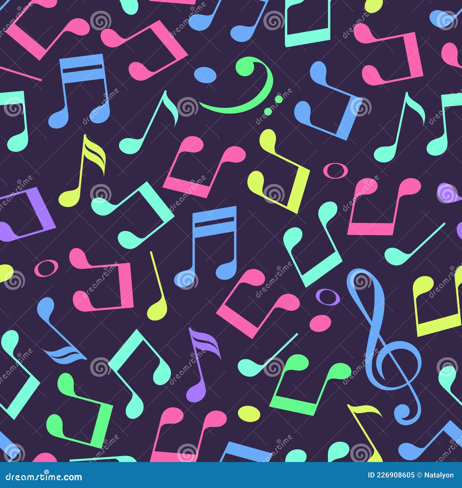Simple Messy Colorful Music Notes with Treble and Bass Clefs, Seamless ...