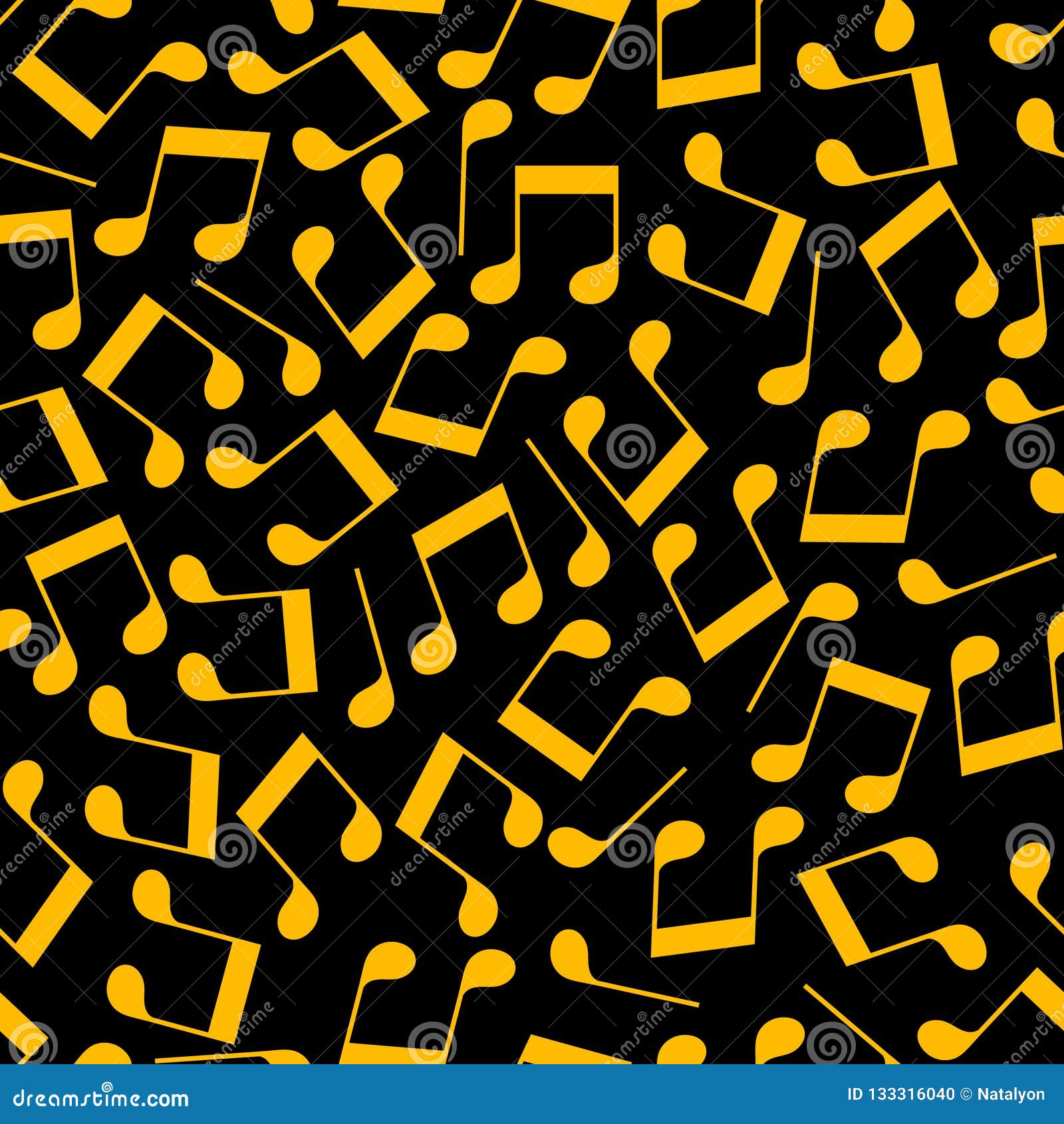 Simple Messy Golden Music Notes on Black Seamless Pattern, Vector Stock ...