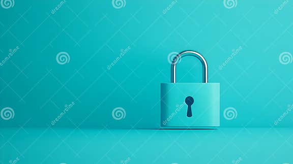 Simple Metallic Padlock Centered on a Vibrant Teal Background ...