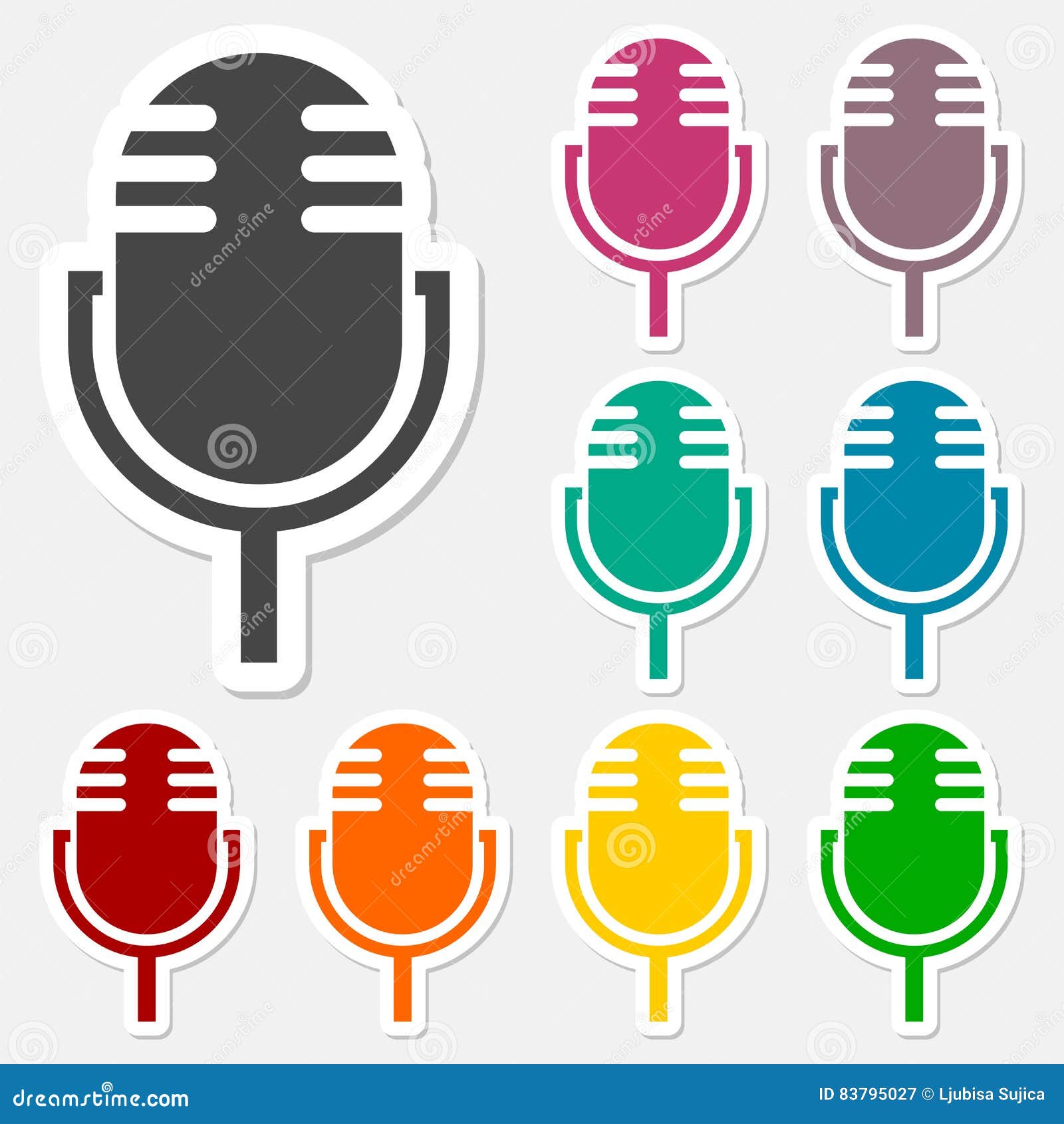 Simple Microphone Sticker Set Stock Vector - Illustration of object ...