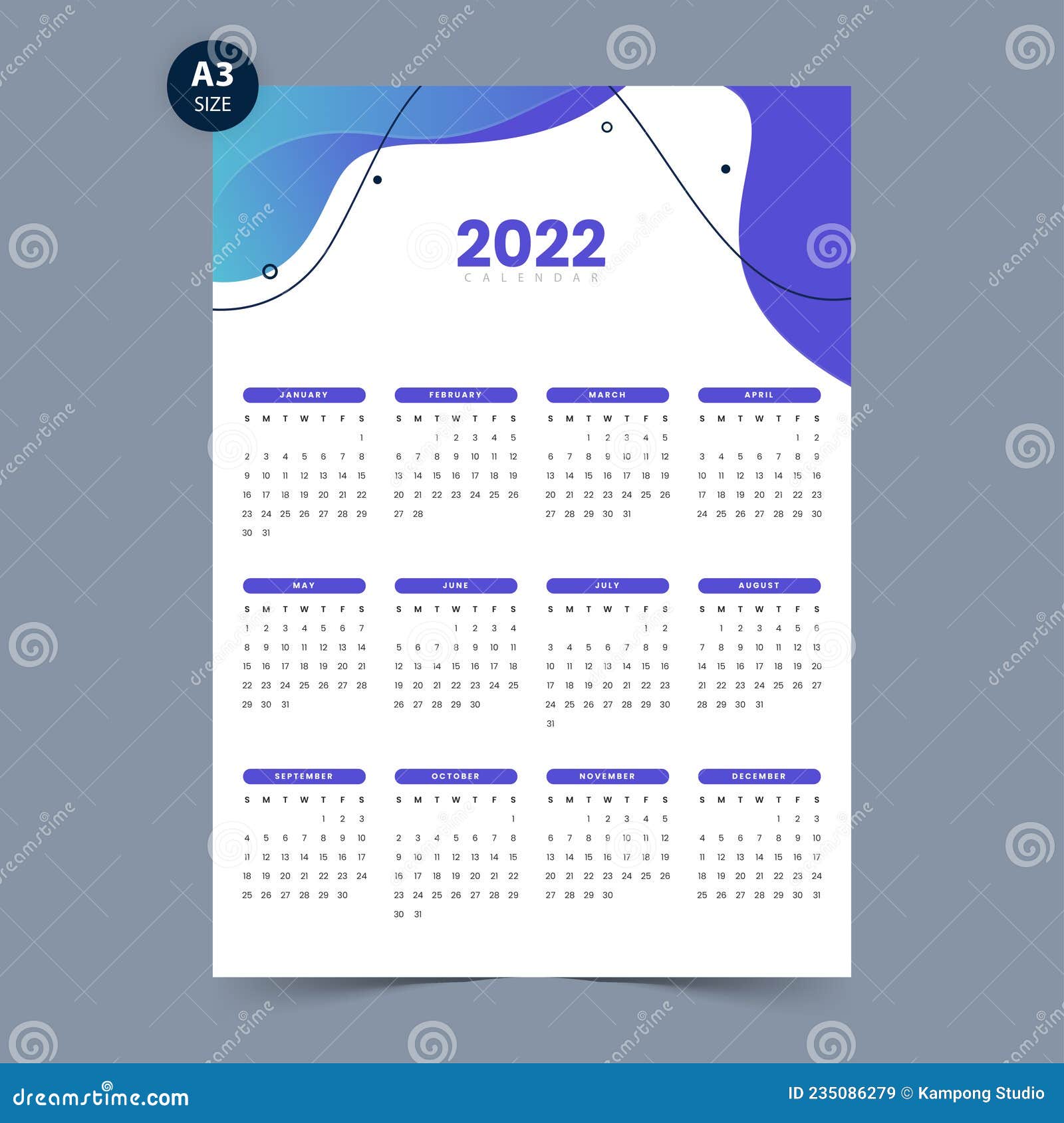 Simple and Minimal 2022 Calendar Design Template Stock Vector ...