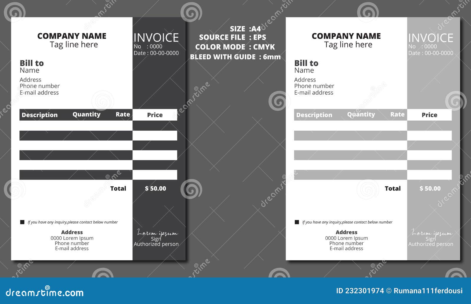 Minimal Invoice Template Vector. Bill Sample Design. | CartoonDealer ...