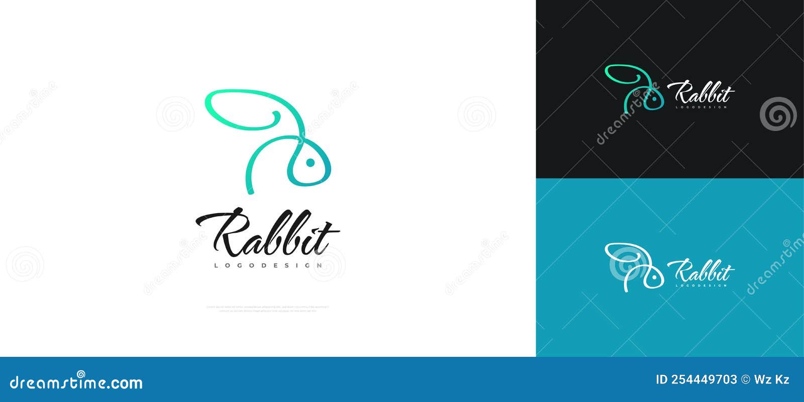 Simple and Minimalist Blue Rabbit Logo in Monoline Style. Cute Bunny ...