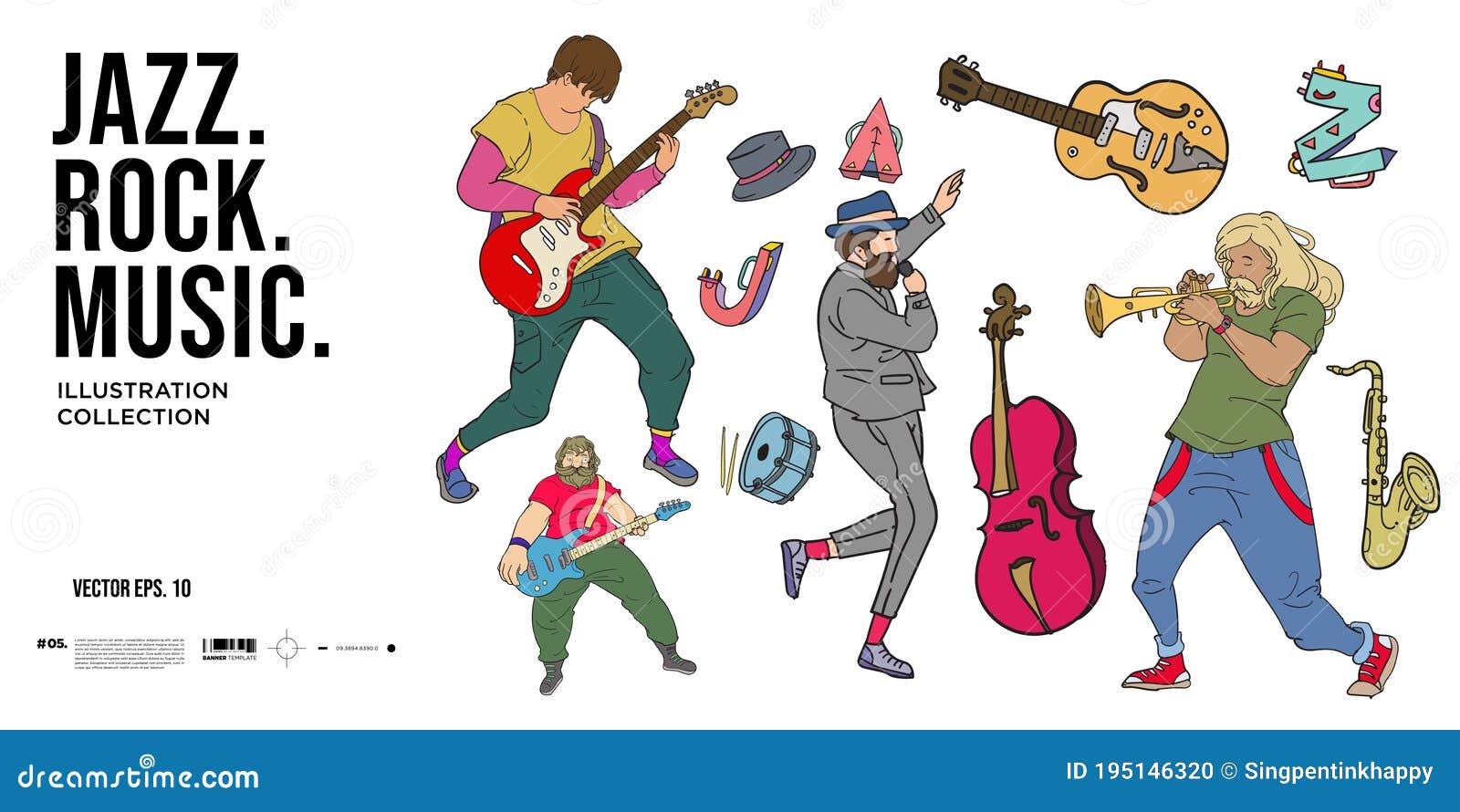 Set of Jazz Music Illustration Stock Vector - Illustration of mark ...