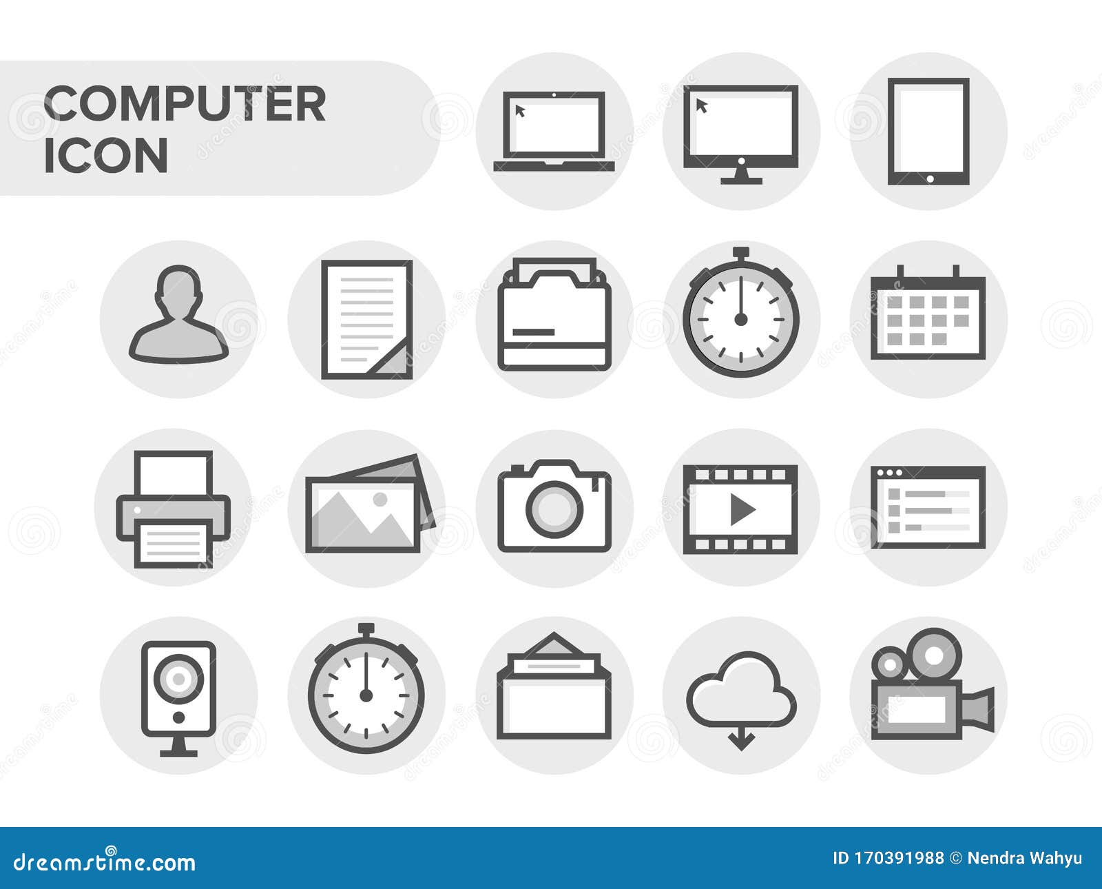 Simple Minimalist Computer Icon Set. Computer Device Technology ...