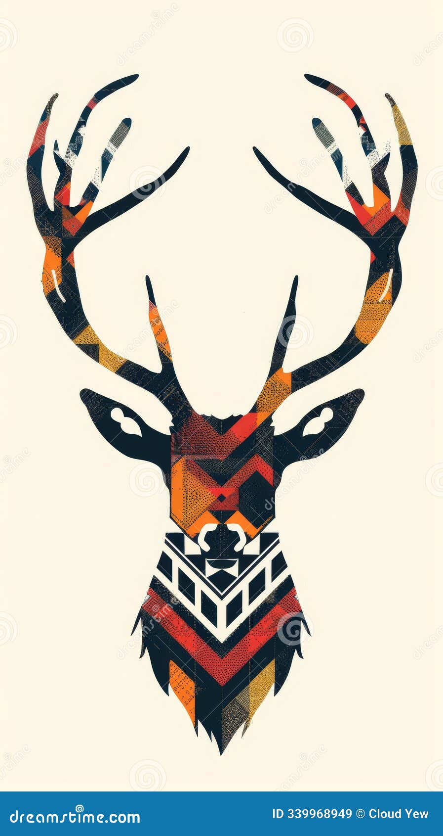Simple Minimalist Deer Head Featuring Colorful Tribal Patterns. Stock ...