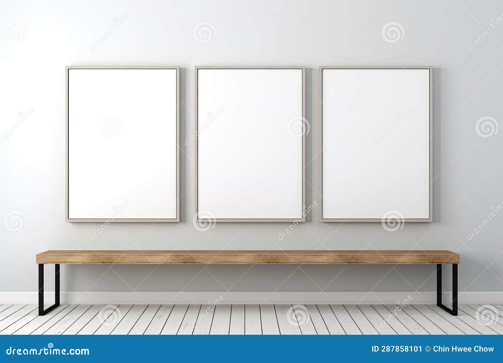 Simple Minimalist Gallery Setup with Three Empty Photo Frames on a ...