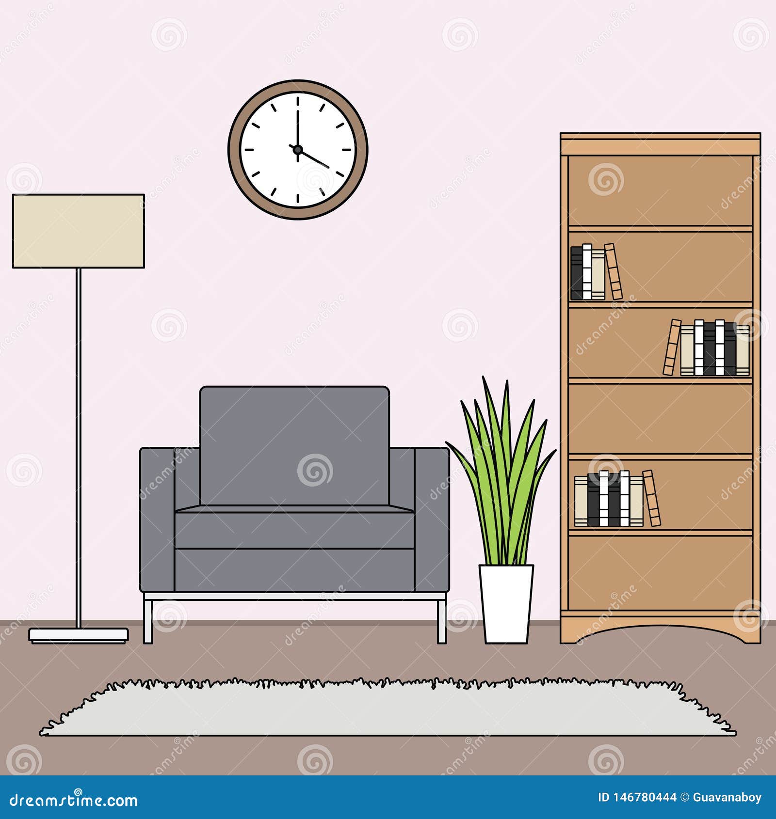Simple Minimalist Living Room Vector Stock Illustration - Illustration ...