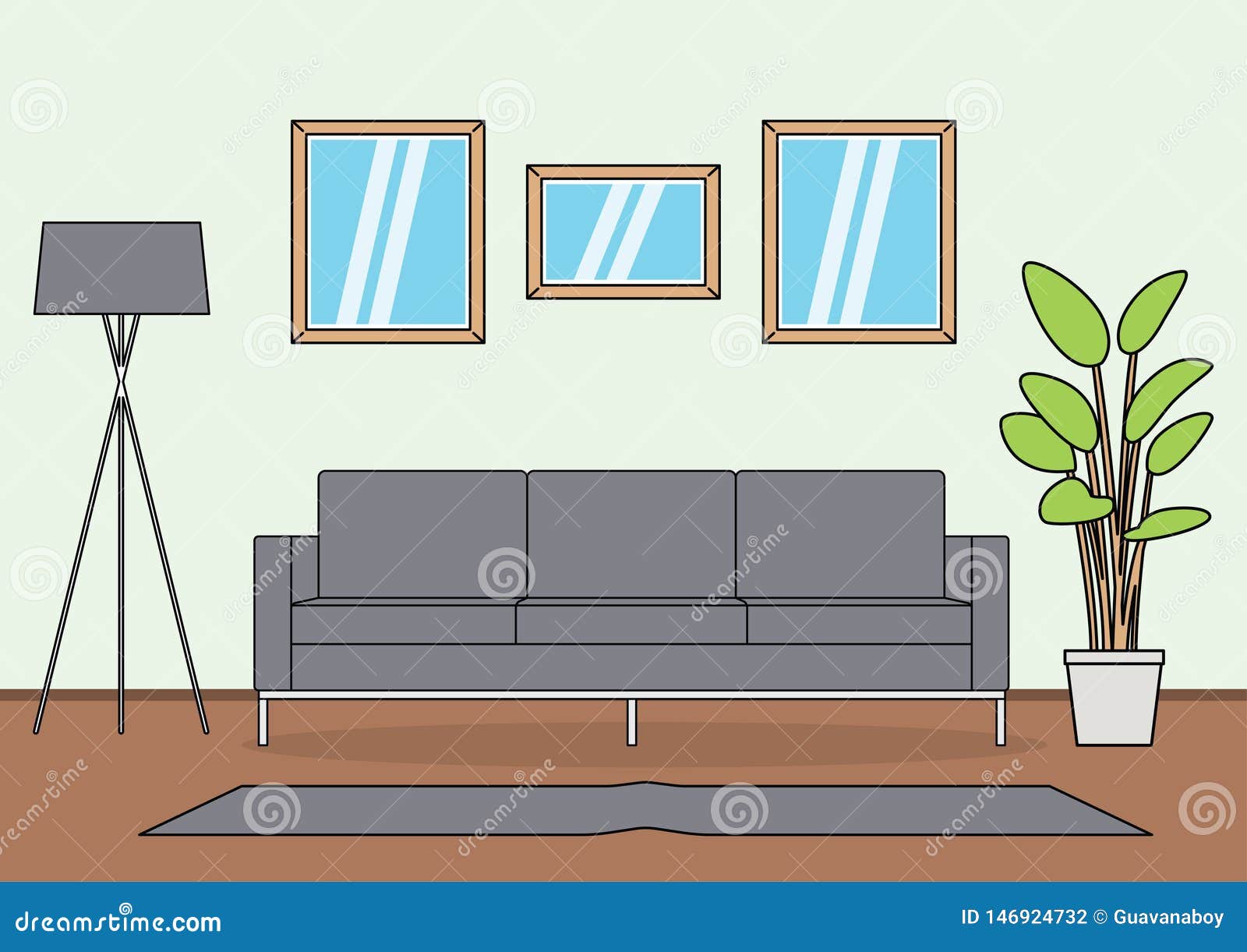 Simple Living room vector stock illustration. Illustration of ...