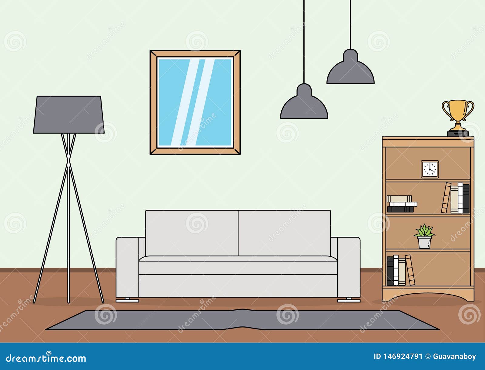 Simple Living room vector stock illustration. Illustration of cozy ...