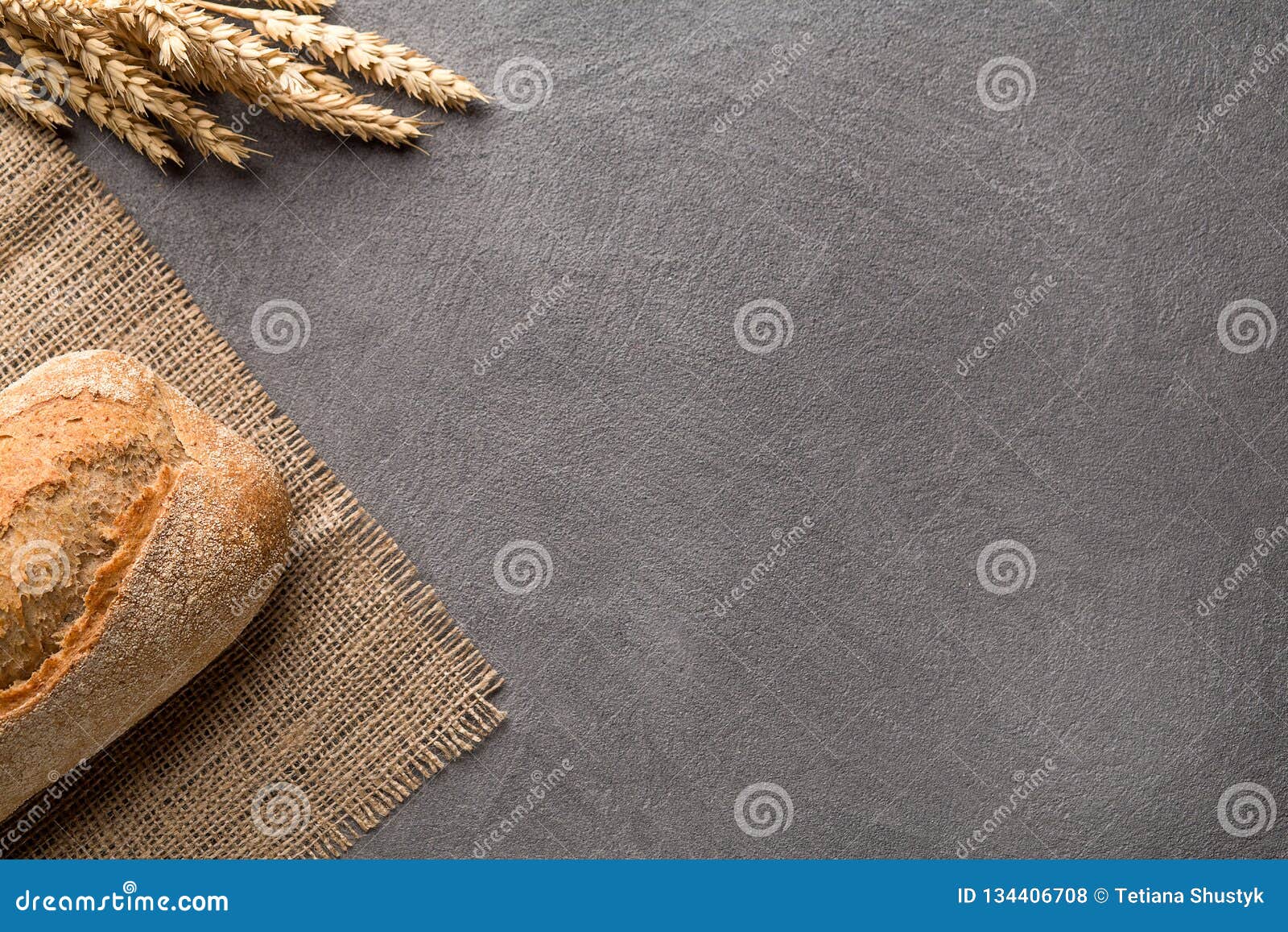 Simple Minimalistic Bread Background, Fresh Bread and Wheat. Top View ...