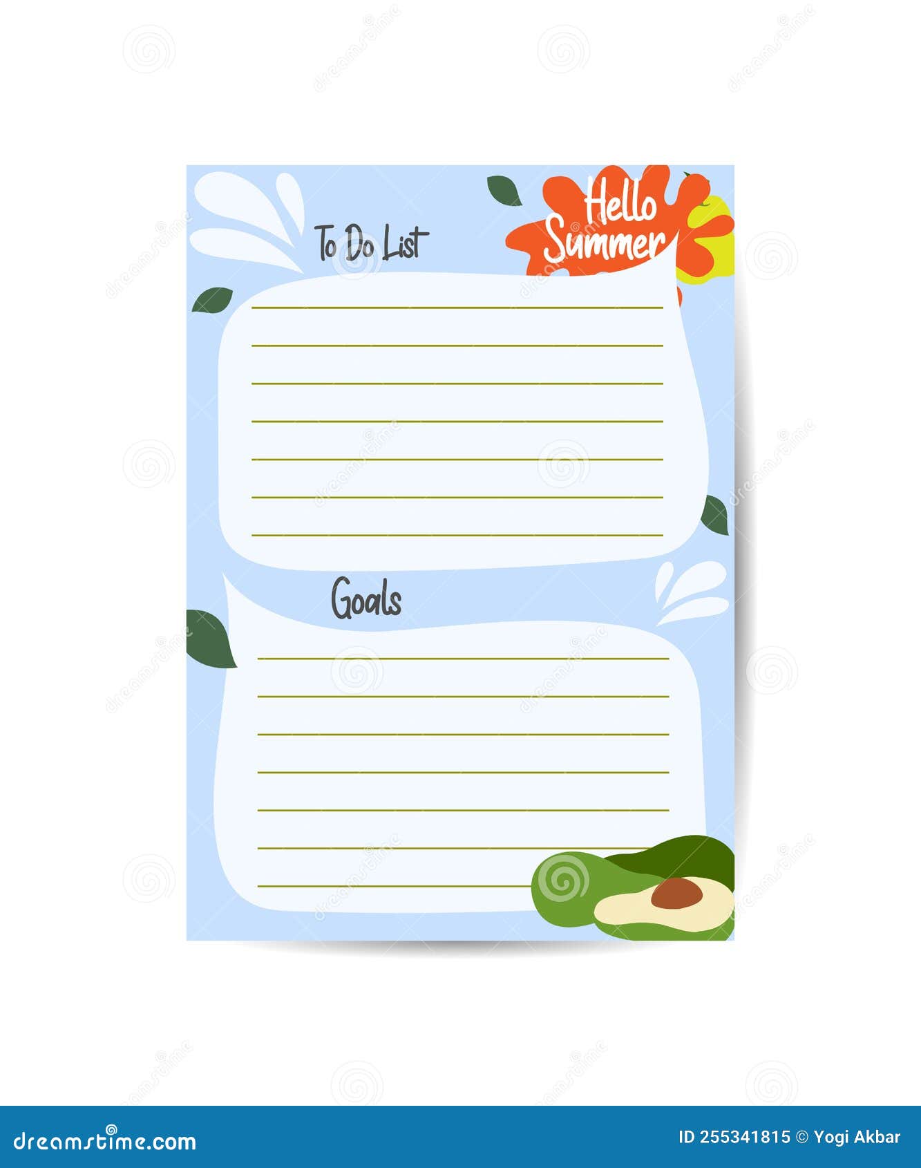 Simple Minimalistic To Do List and Notes Set with Summer Illustrations ...