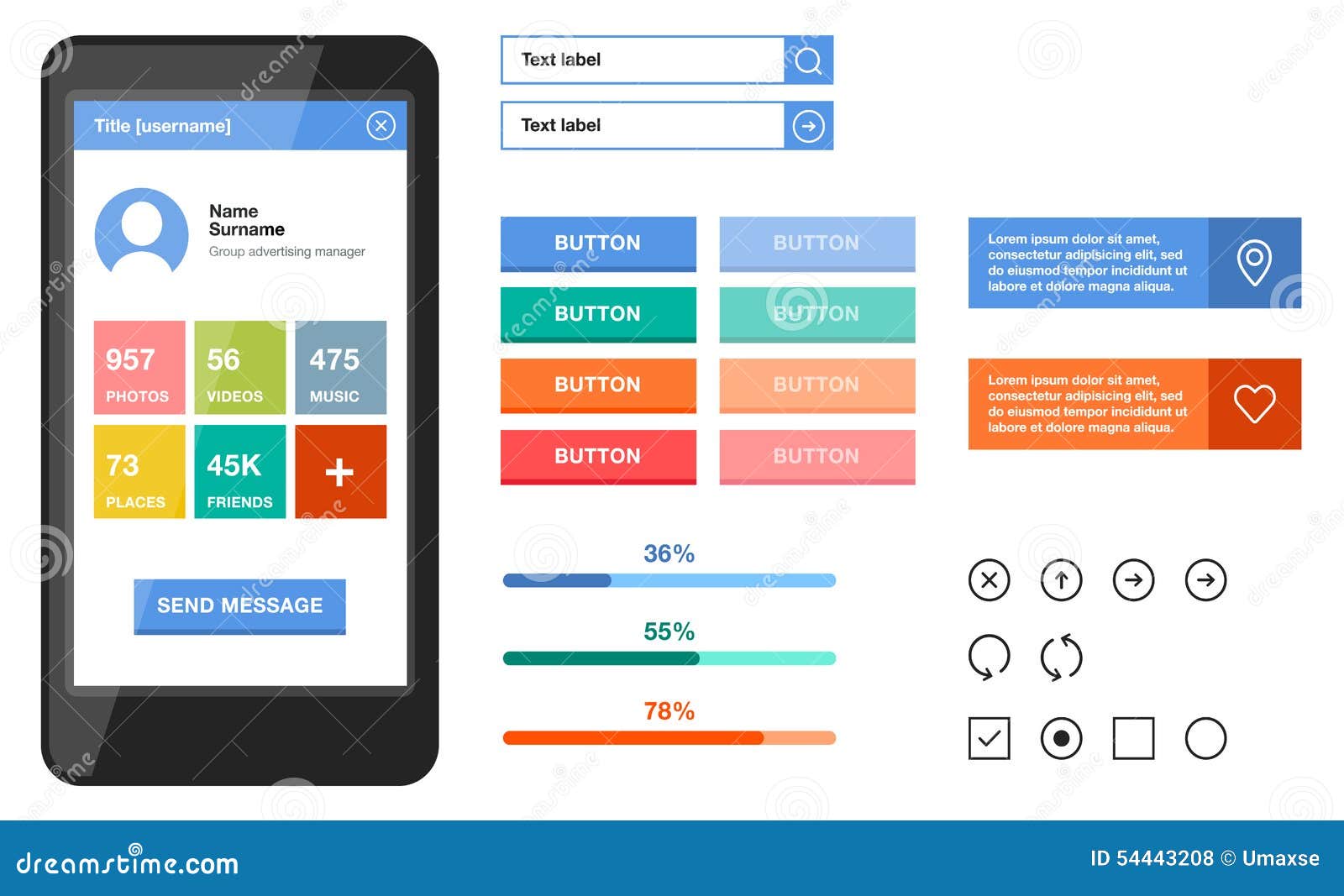 Simple mobile flat UI stock vector. Illustration of business - 54443208