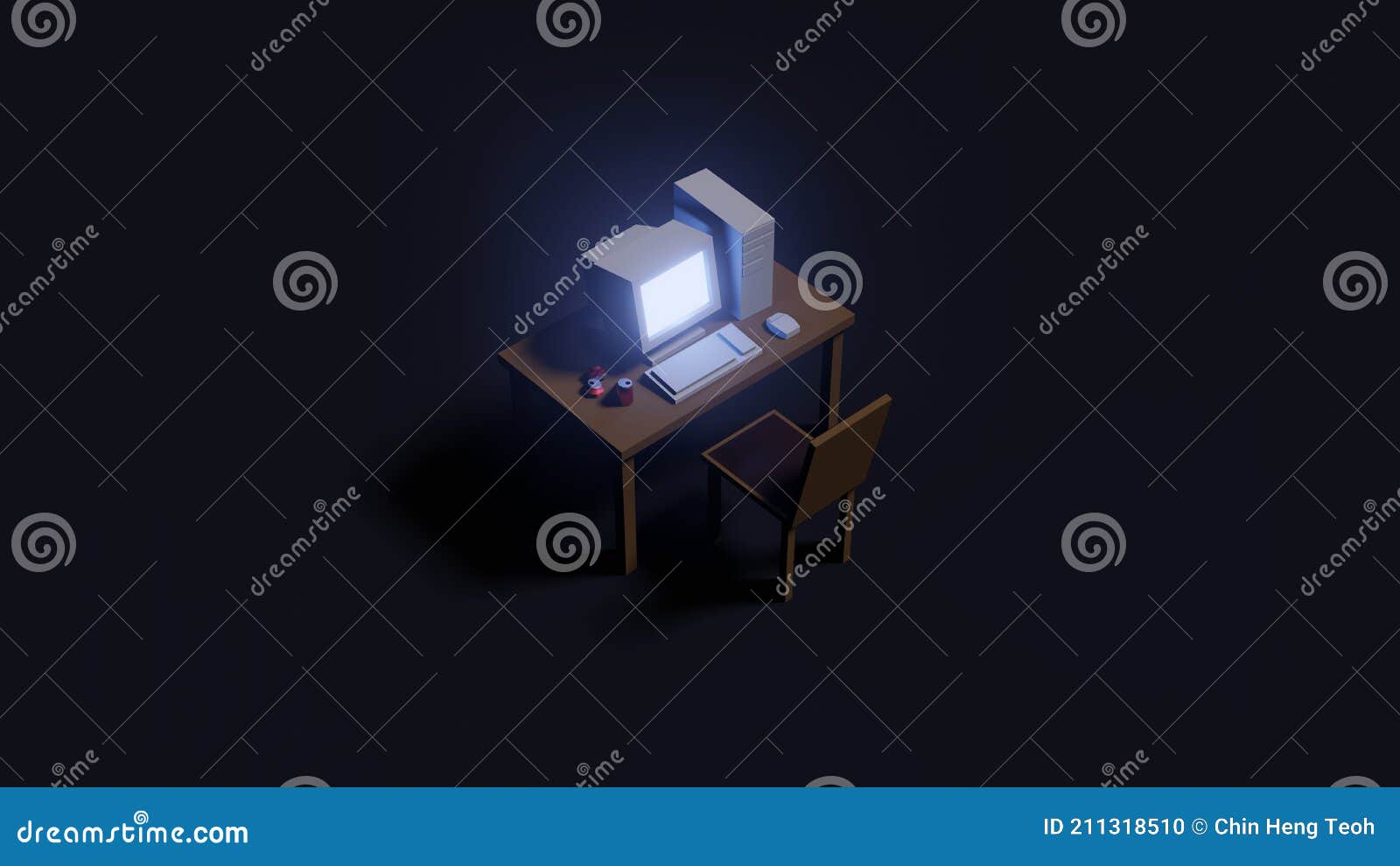Simple Mock Up Composition With Old Computer On Dark Background 3d ...