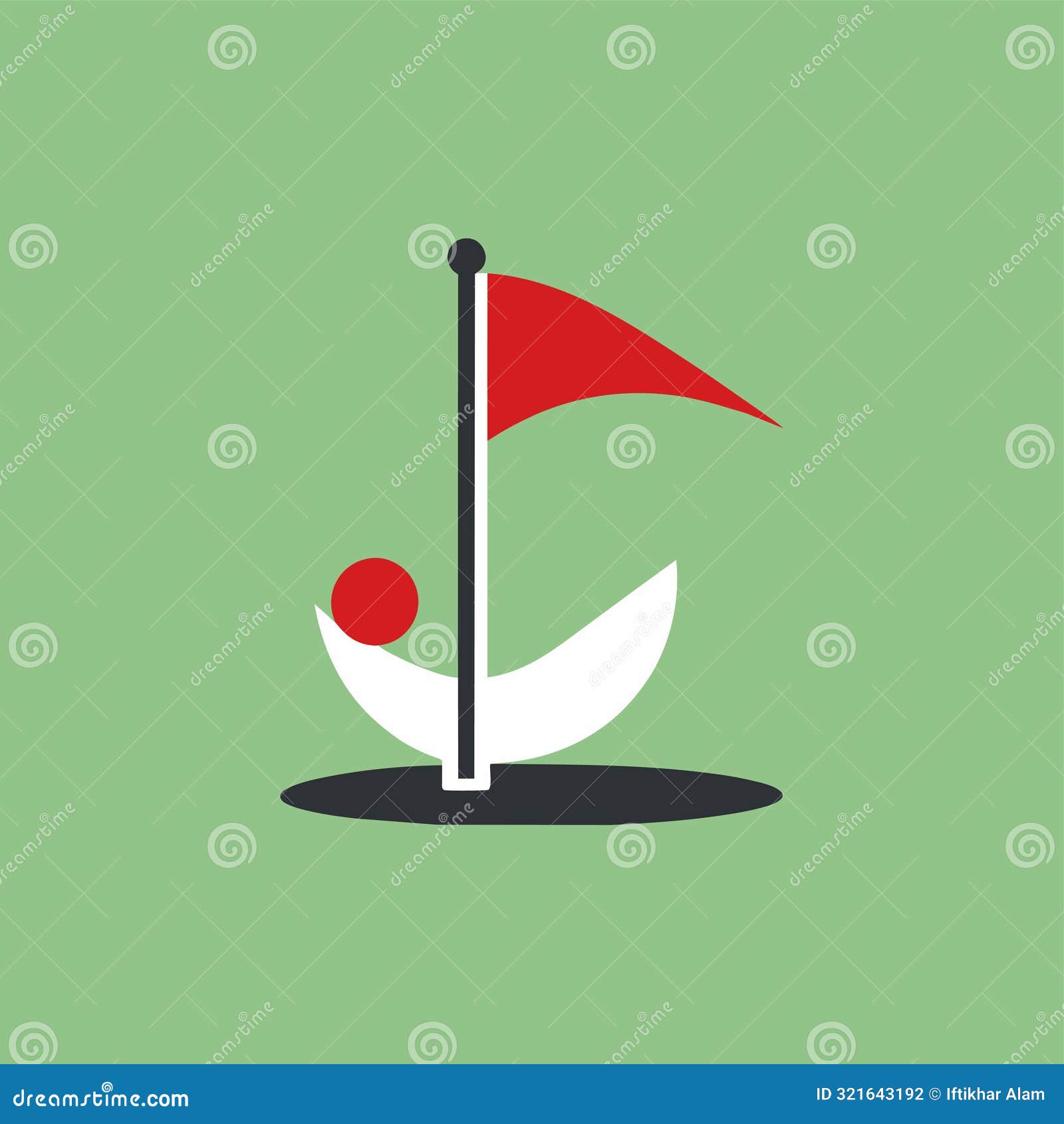 A Simple and Modern Logo Design Featuring a Red Flag on a White Golf ...