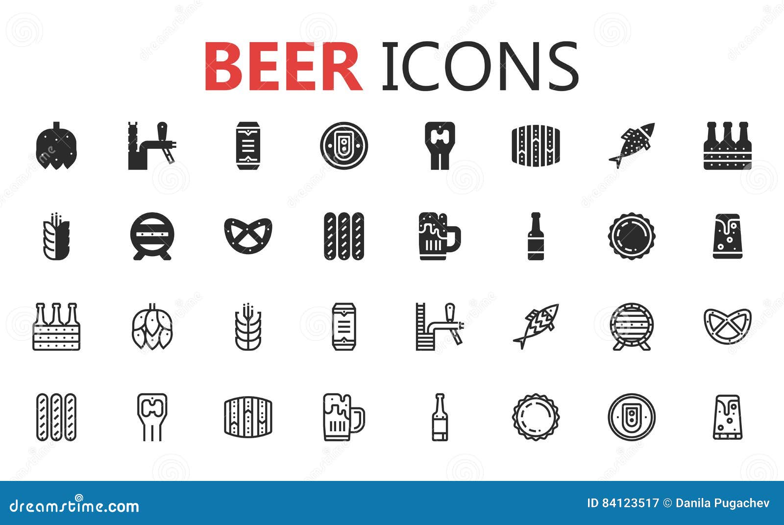 Simple Modern Set of Beer Solid Icons. Vector Illustration. Stock ...