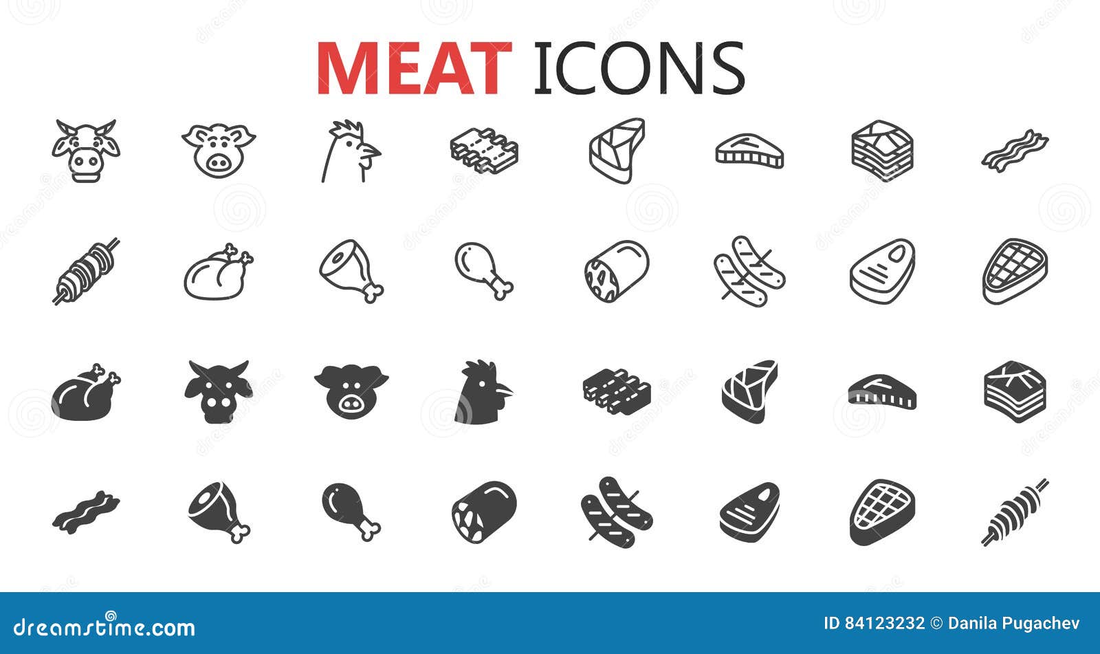 Simple Modern Set of Meat Icons. Stock Vector - Illustration of animal ...