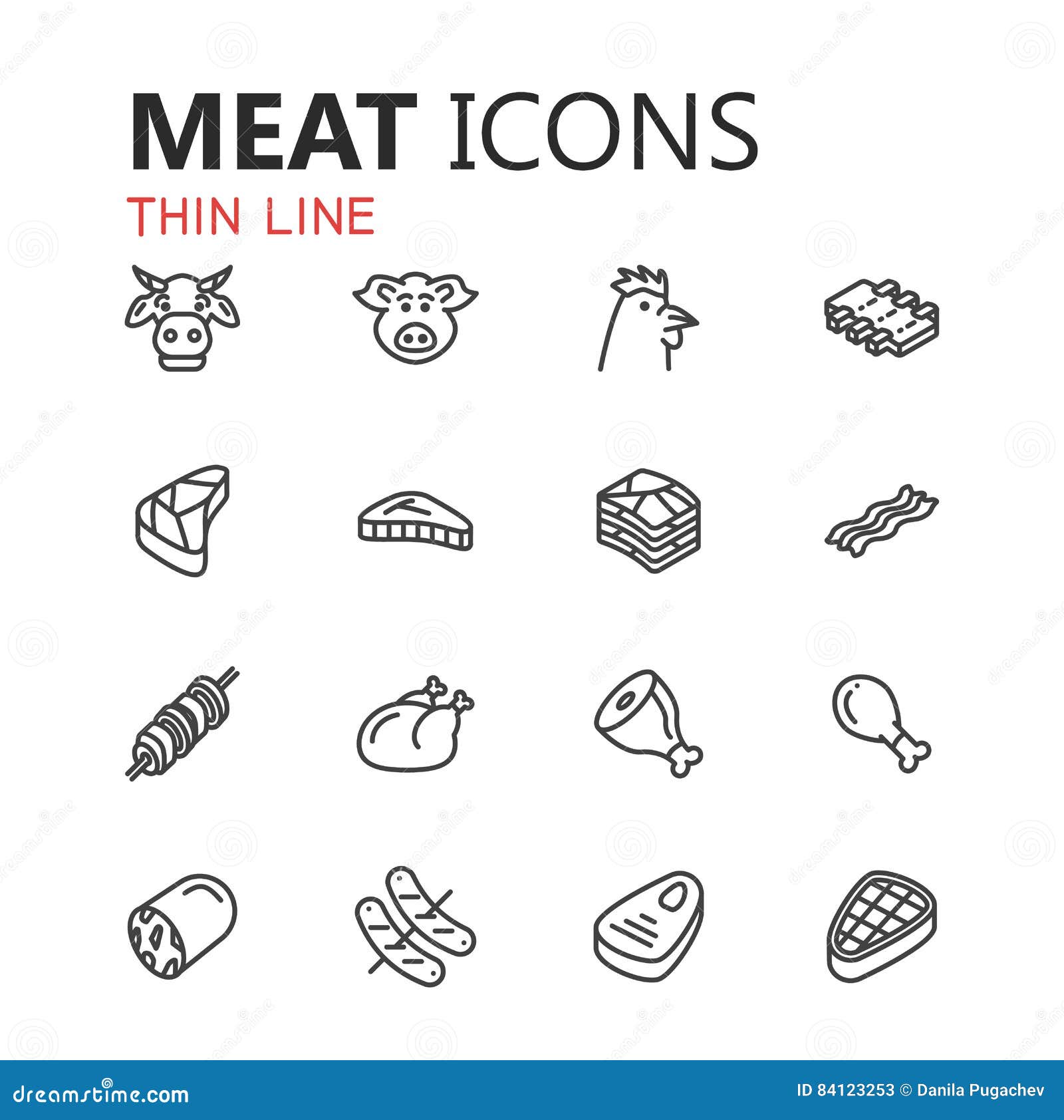 Simple Modern Set of Meat Icons. Stock Vector - Illustration of poultry ...