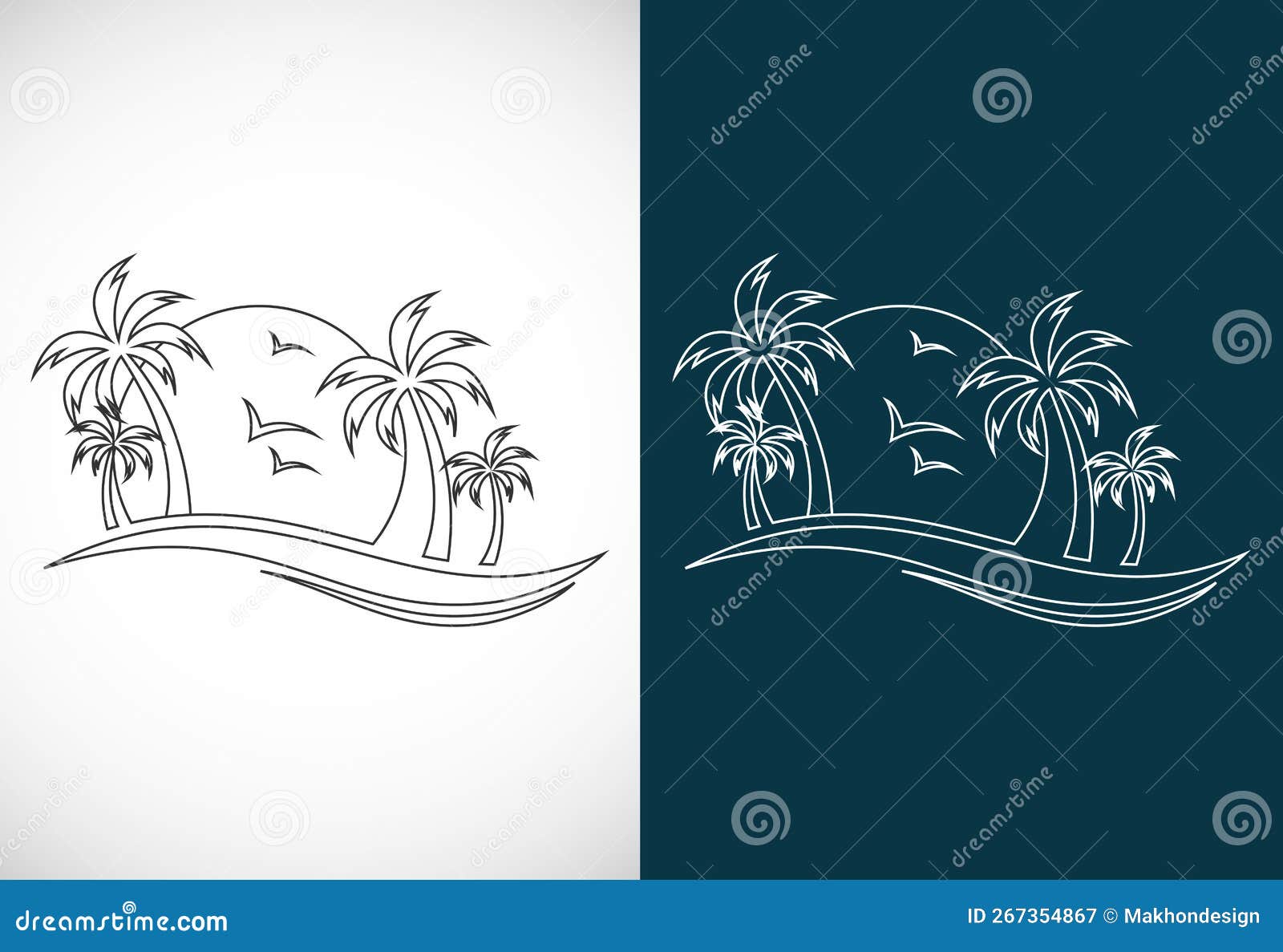 Beach Line Art For Painting And Imagine. Natural And Sketch Art Concept ...