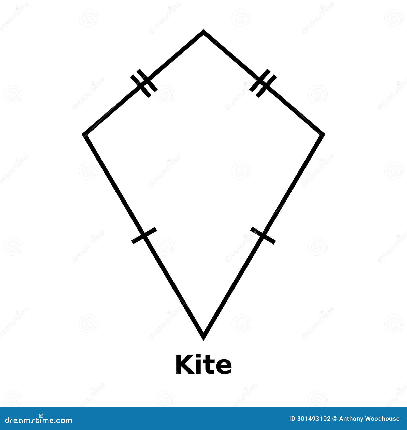 Simple Monochrome Vector Graphic of a Kite. this is a Shape with Four ...