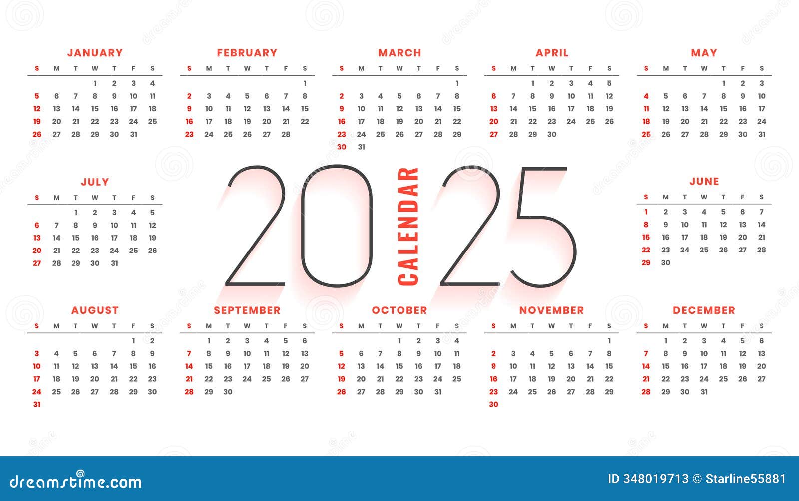 Simple 2025 Monthly Calendar Template in Printable Design Stock ...