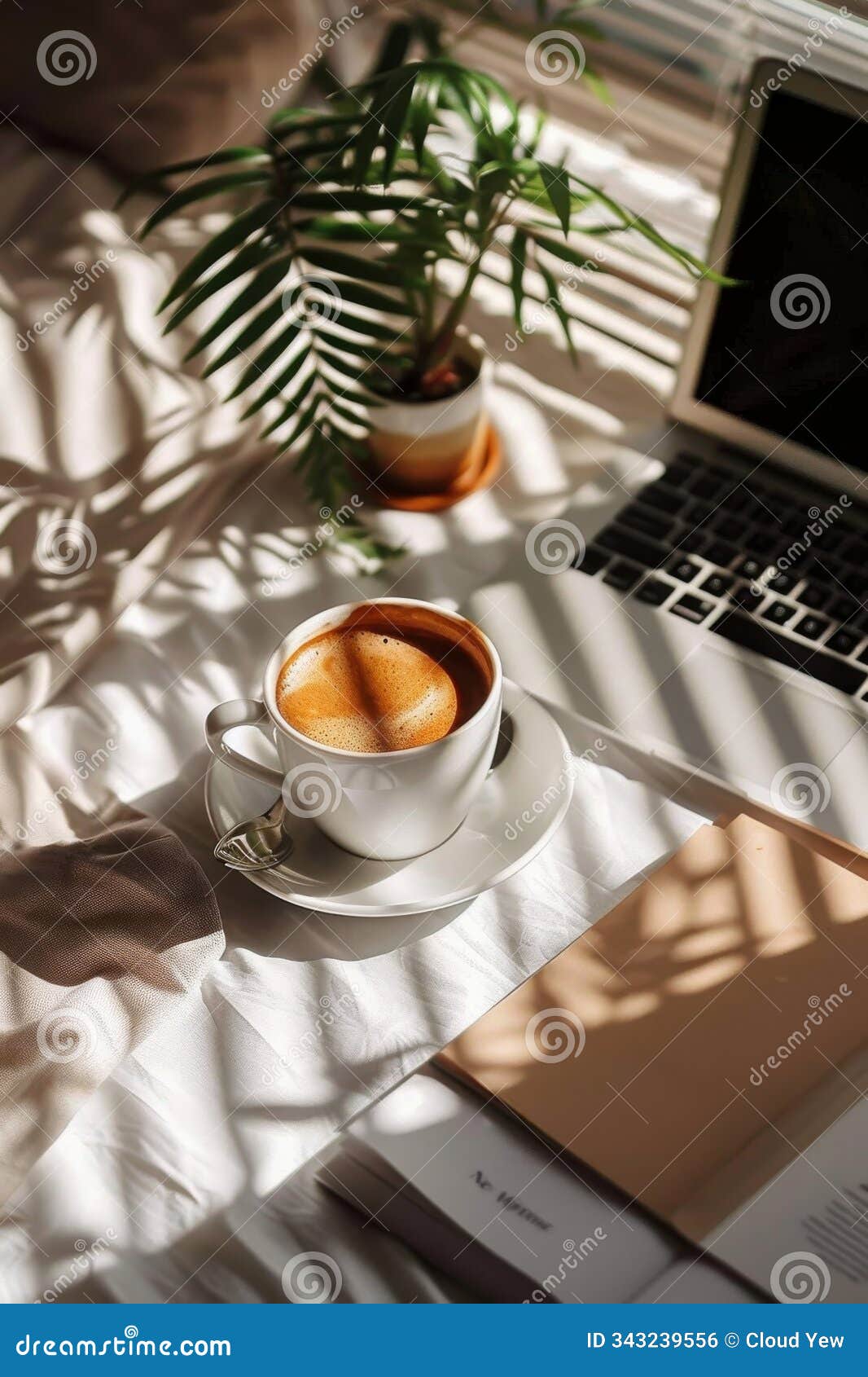 Simple Morning Routine with a Cup of Coffee and Laptop. Stock ...