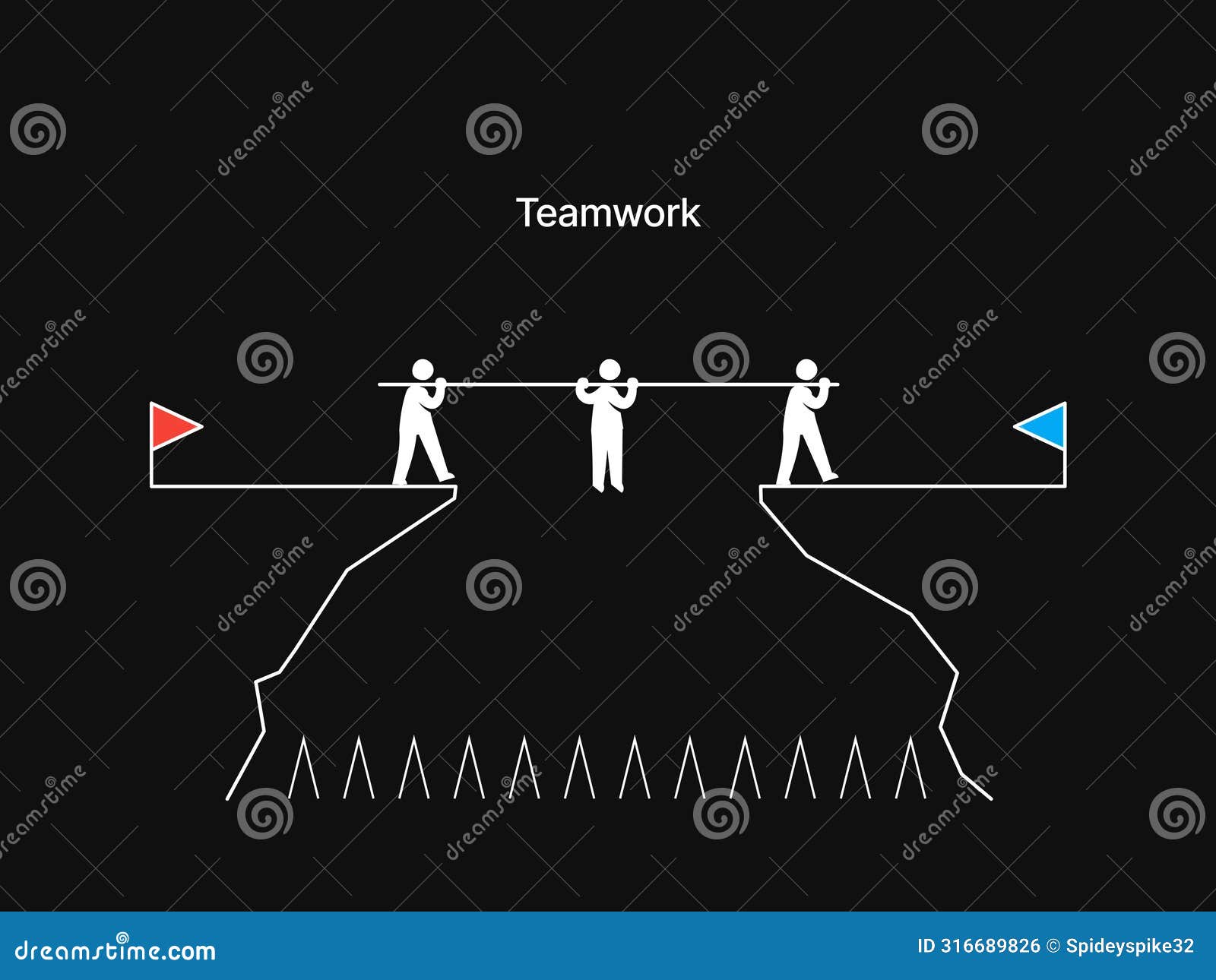 Simple Motivation Graphic on Dark Background. Three Man Cross the Cliff ...