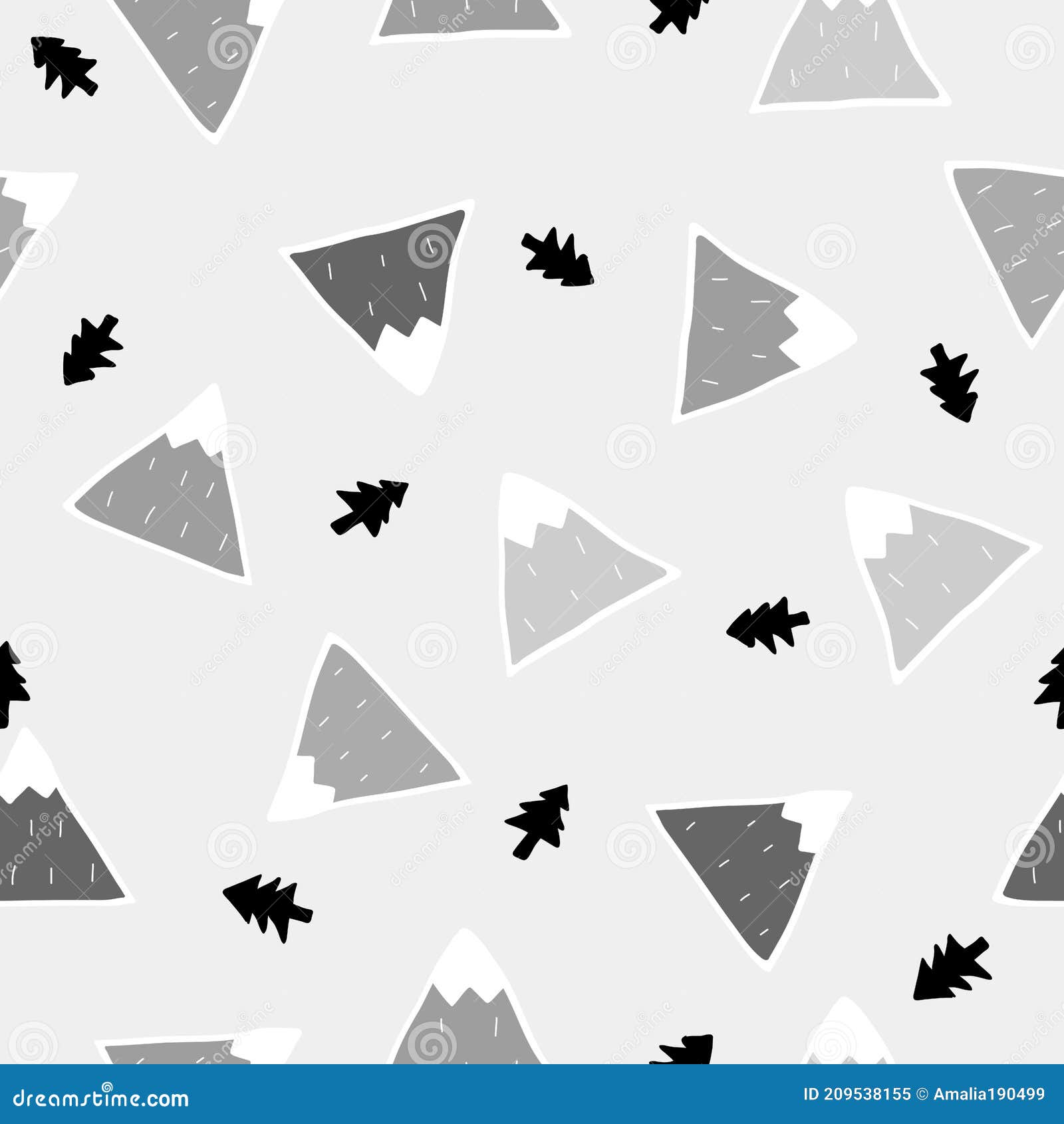 Simple Mountain and Pine Tree Doodle Repeat Pattern Design Stock Vector ...