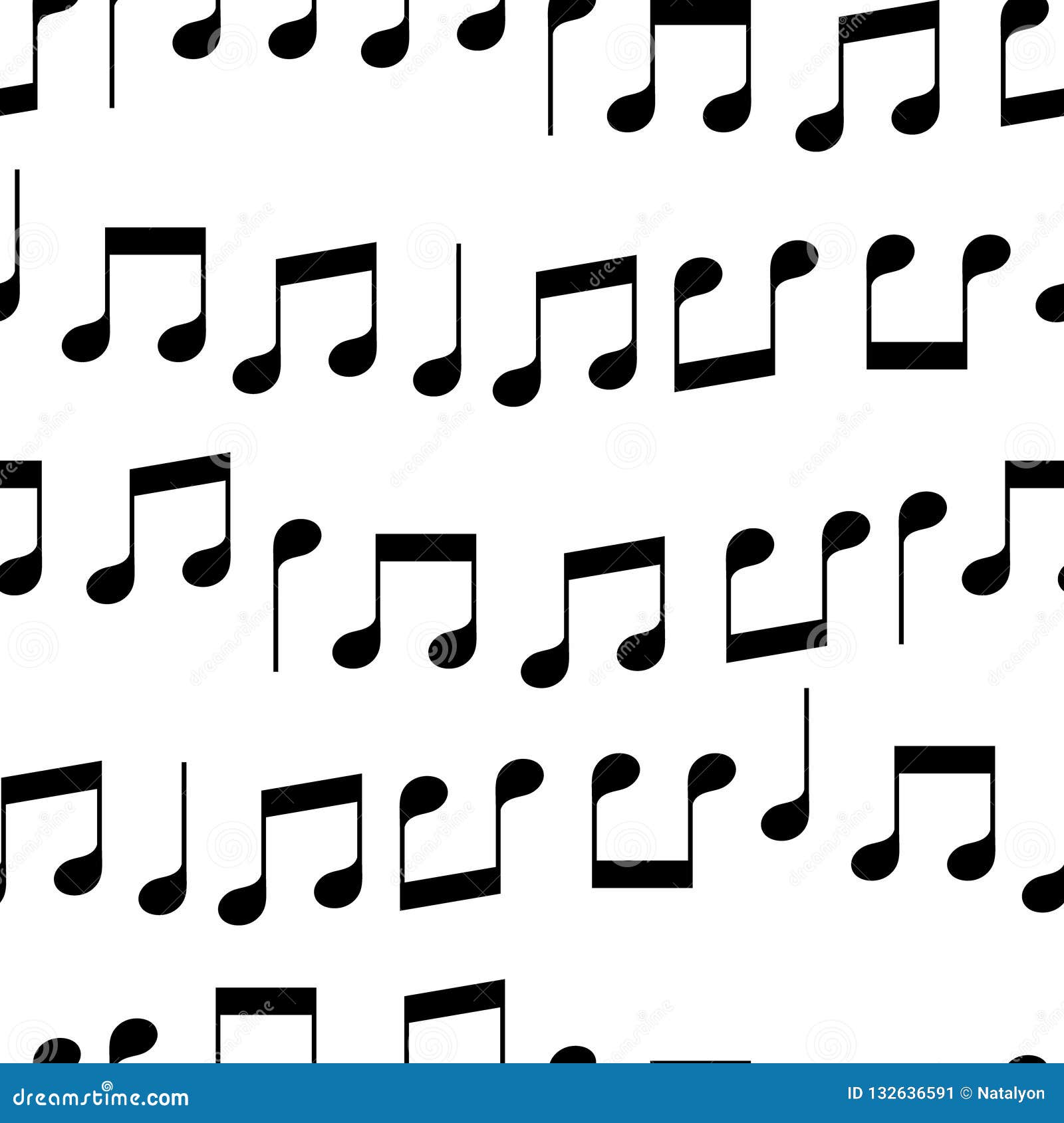 Simple Music Notes in Black and White Seamless Pattern, Vector Stock ...