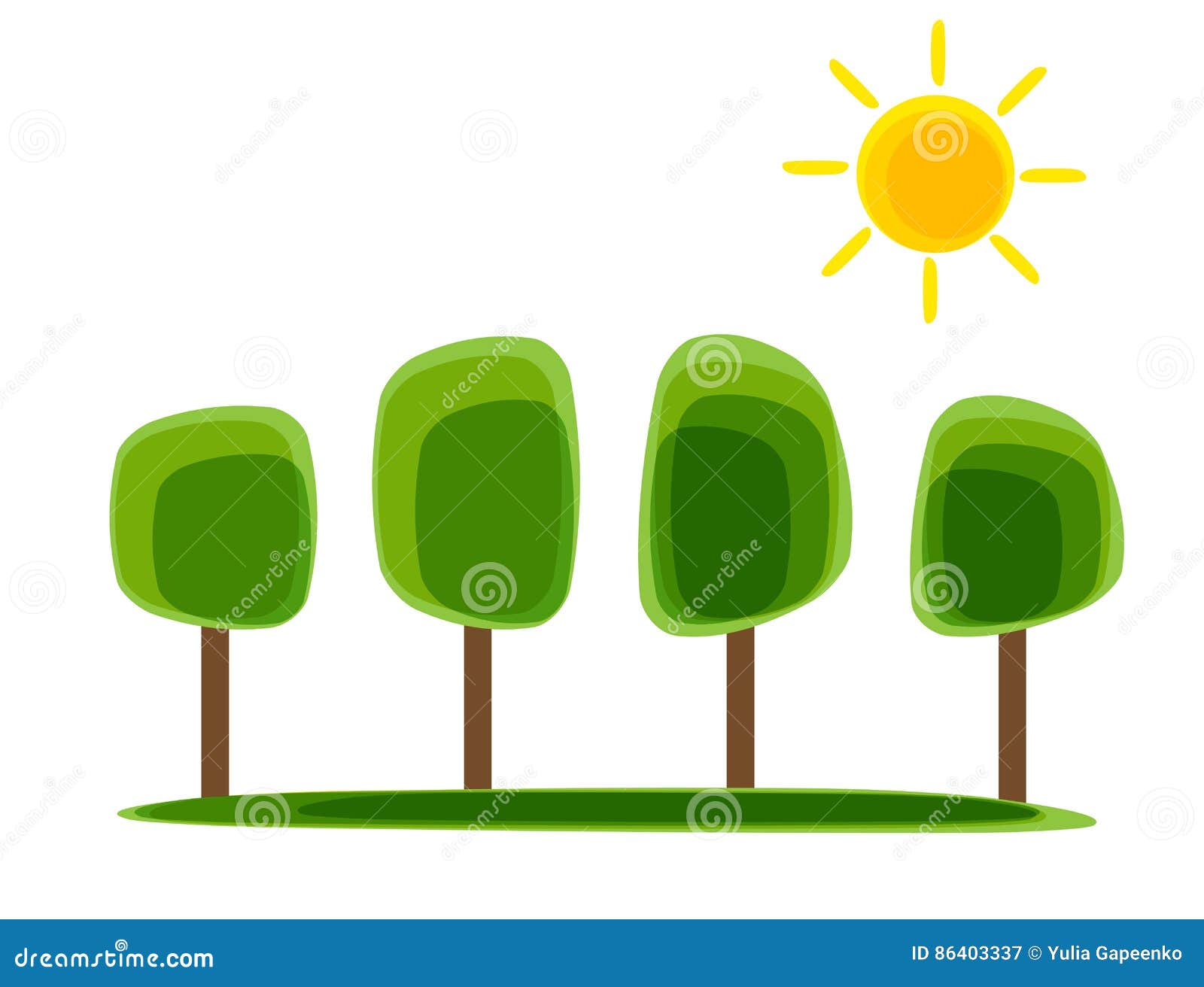 Simple Natural Background with Tree and Sun. Vector Illustration Stock ...
