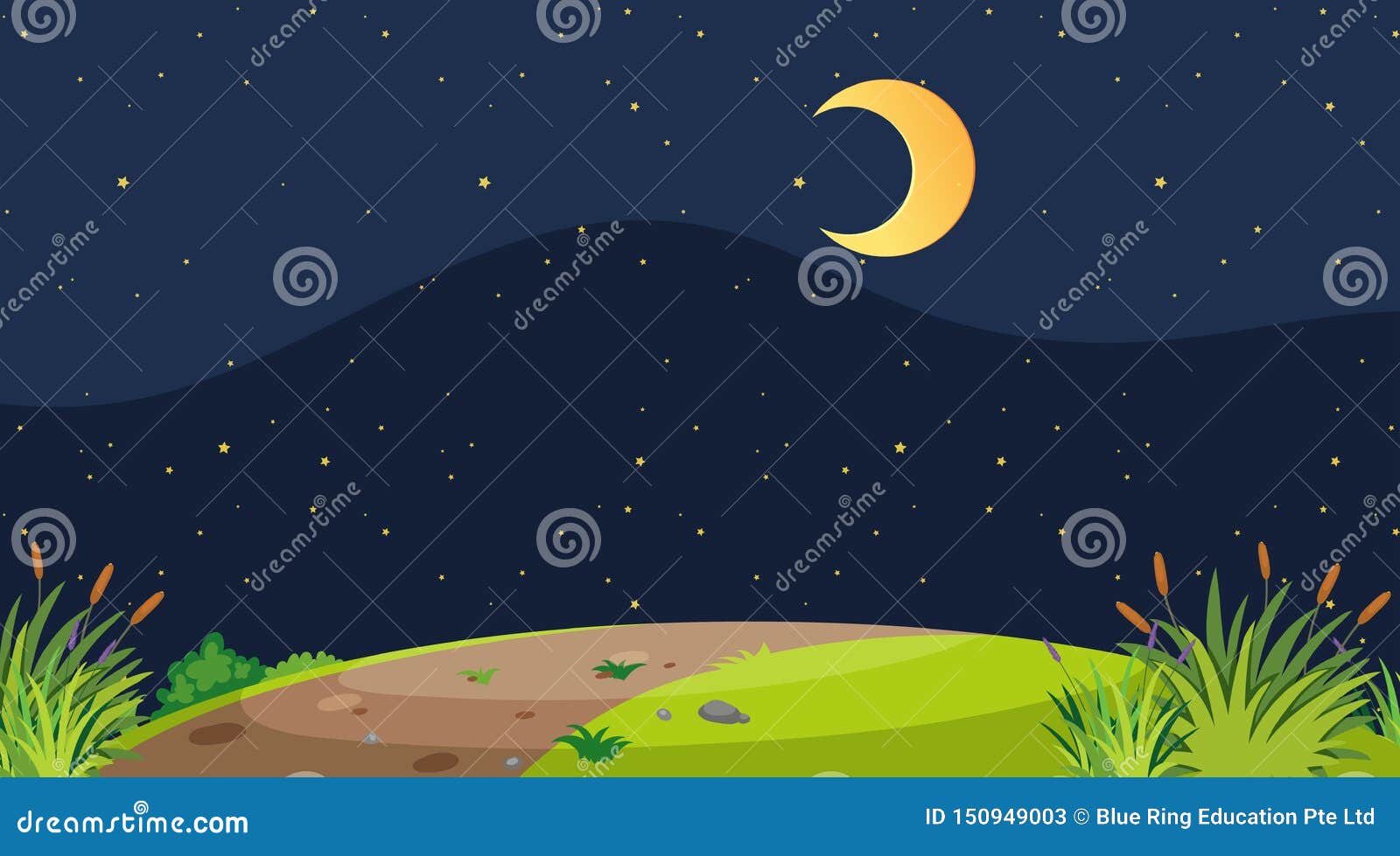 A Simple Nature Landscape at Night Stock Vector - Illustration of plant ...