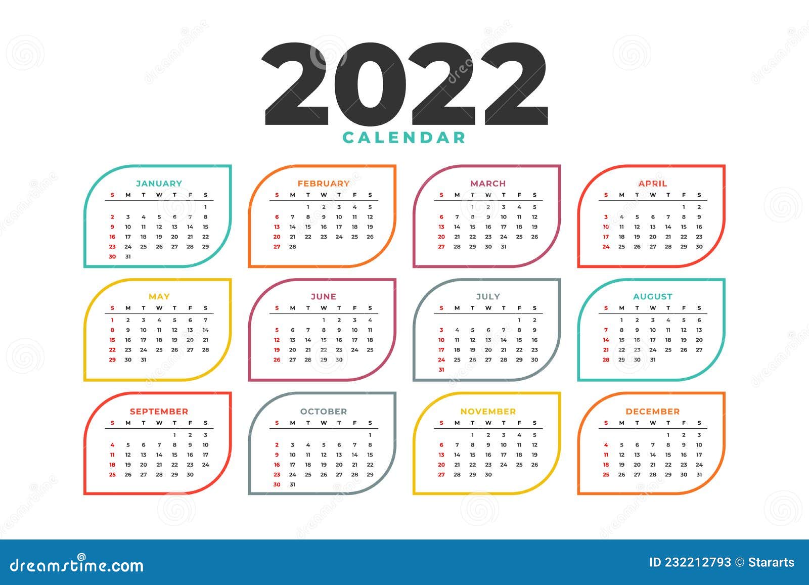 Simple 2022 New Year Calendar Design Template Stock Vector ...