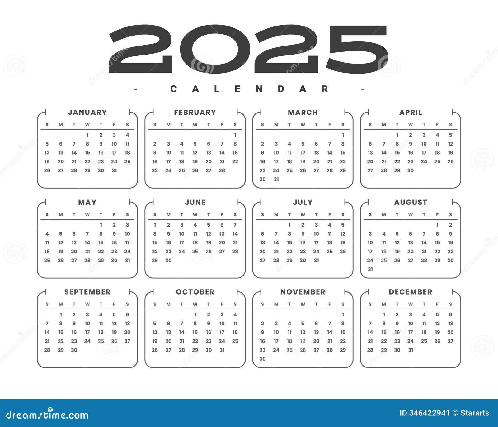 Simple 2025 New Year Calendar Template Organize Event or Task Stock ...