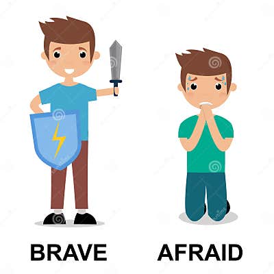 Brave and Afraid Comparison Kids Vector Illustration Design Stock ...