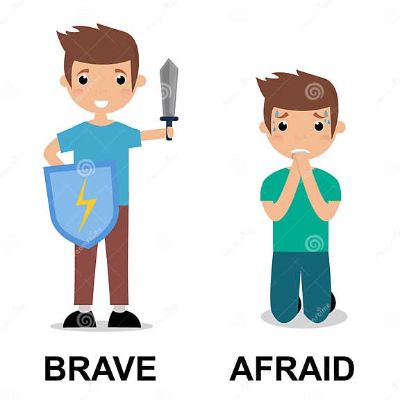 Brave and Afraid Comparison Kids Vector Illustration Design Stock ...