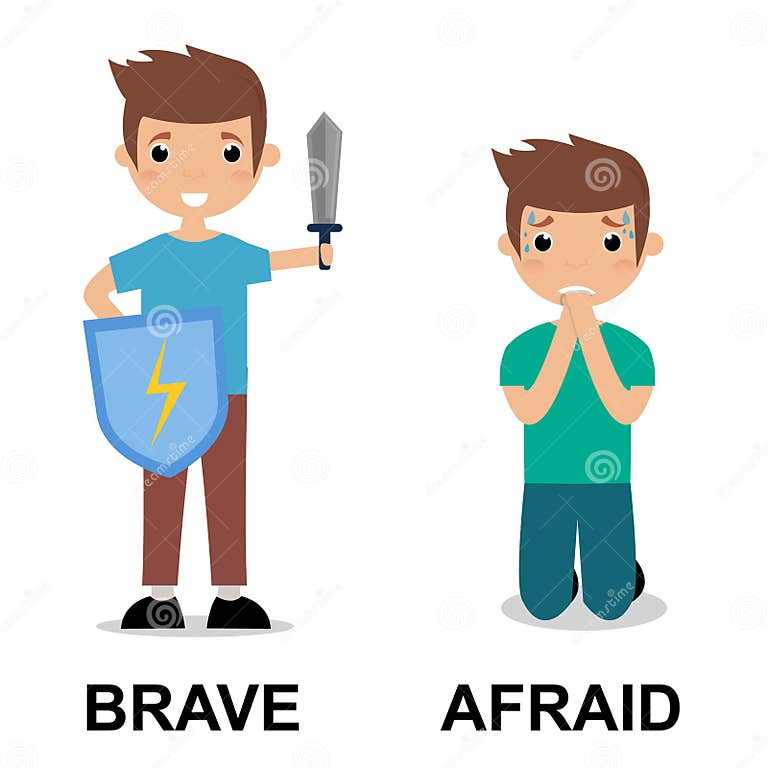 Brave and Afraid Comparison Kids Vector Illustration Design Stock ...