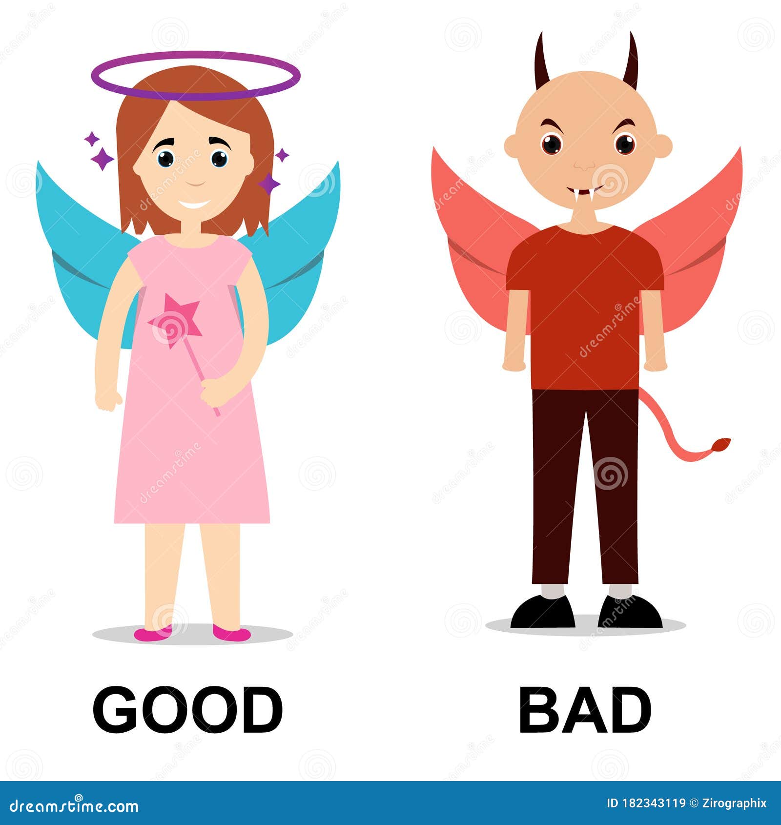 Good and Bad Evil Comparison Kids Vector Illustration Design Stock ...