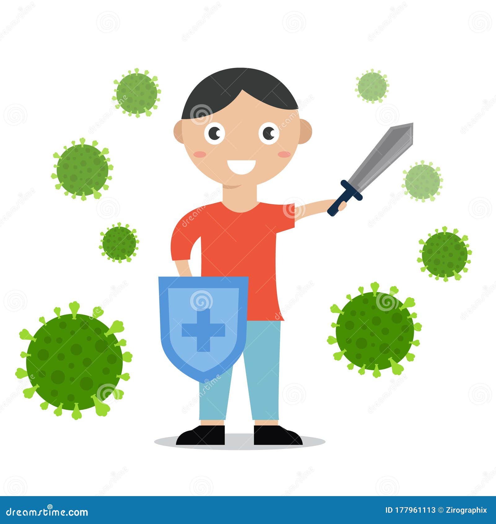 Kid Fighting Against Virus Vector Illustration Stock Illustration ...