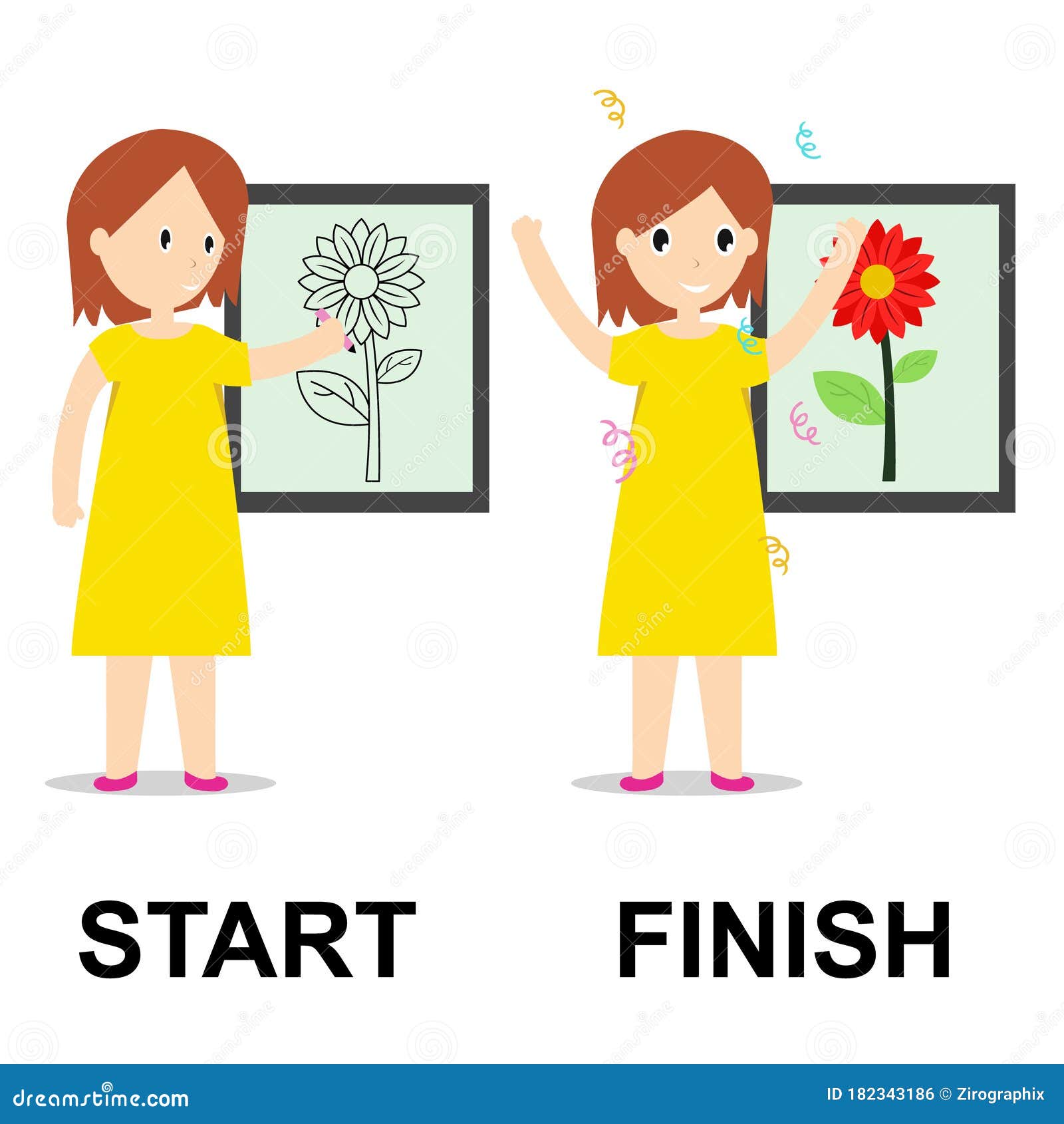 Start and Finish Comparison Kids Vector Illustration Design Stock ...