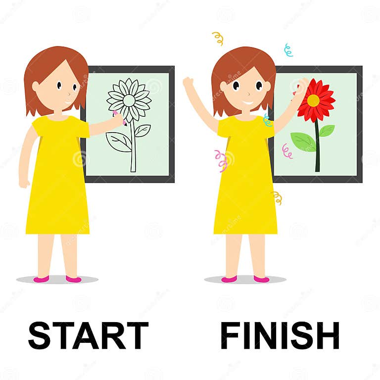 Start and Finish Comparison Kids Vector Illustration Design Stock ...