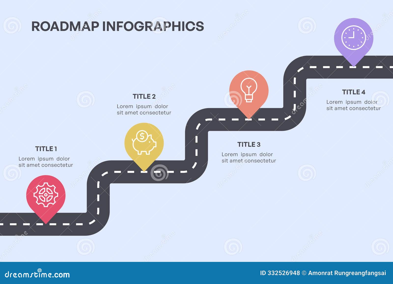 Simple 4-Node Roadmap Infographic with Curved Path and Colorful Icons ...