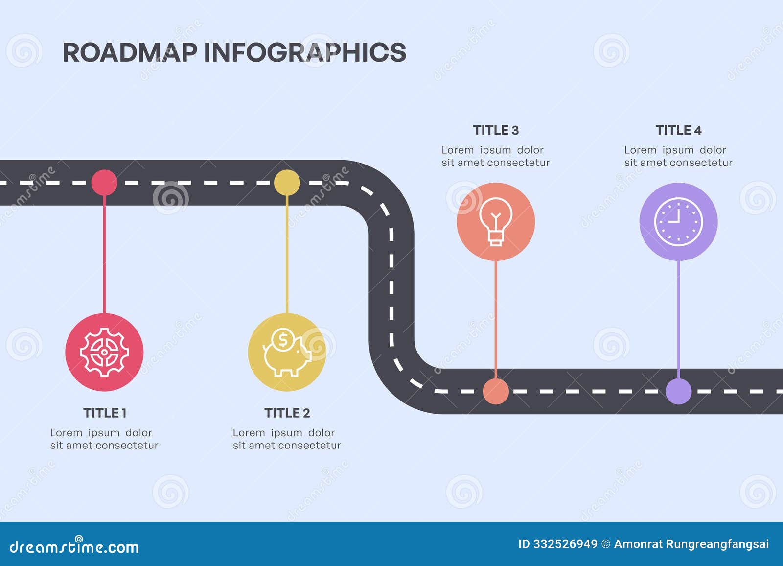 Simple 4-Node Roadmap Infographic with Curved Path and Colorful Icons ...