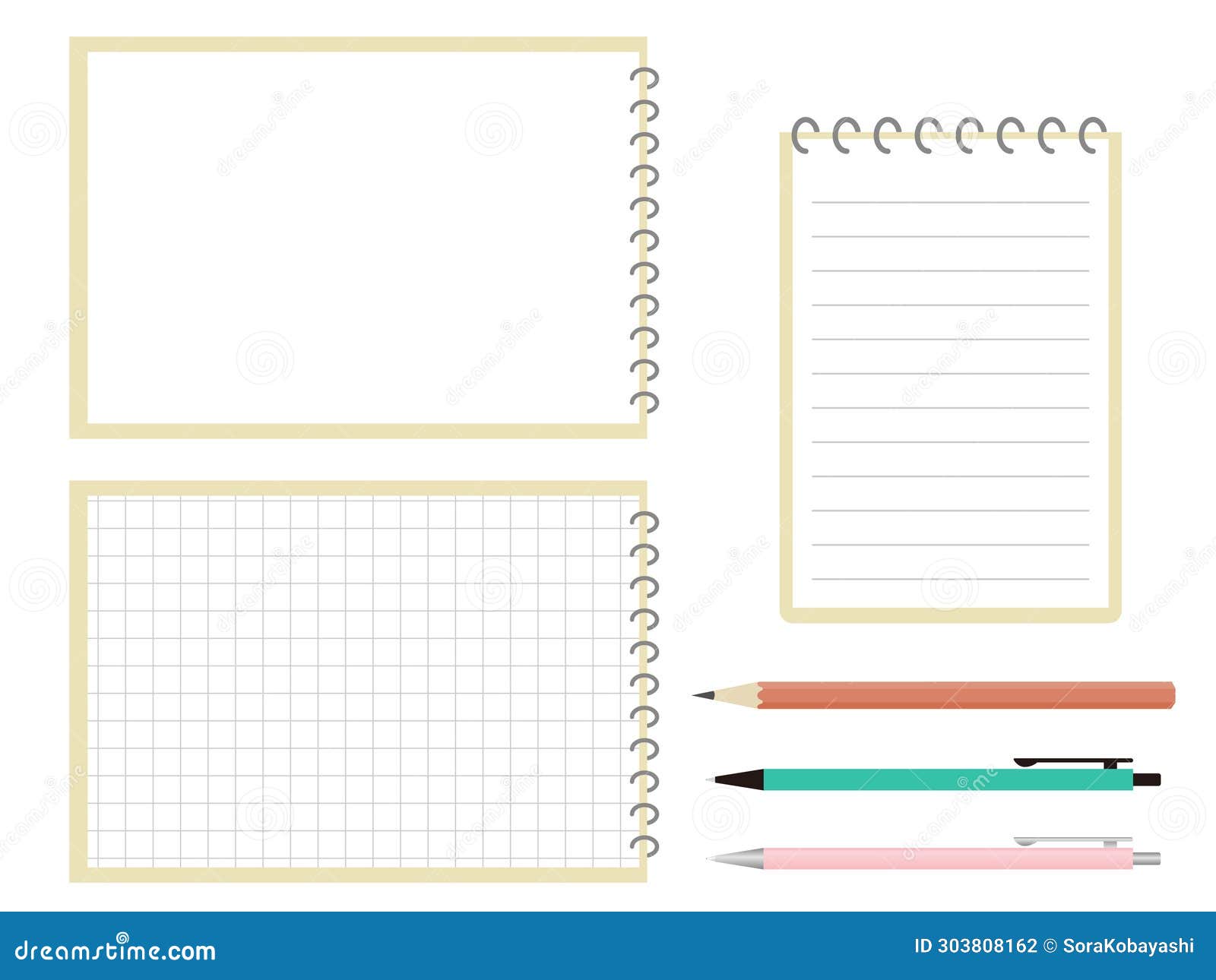 A Simple Notepad, Pencil and Pen. There are Horizontal Lines and Ruled ...