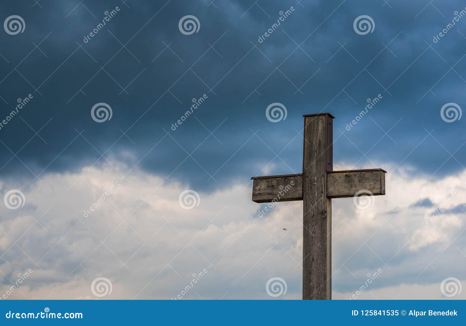 Simple Oak Catholic Cross, Storm Clouds in the Background, Stock Image ...