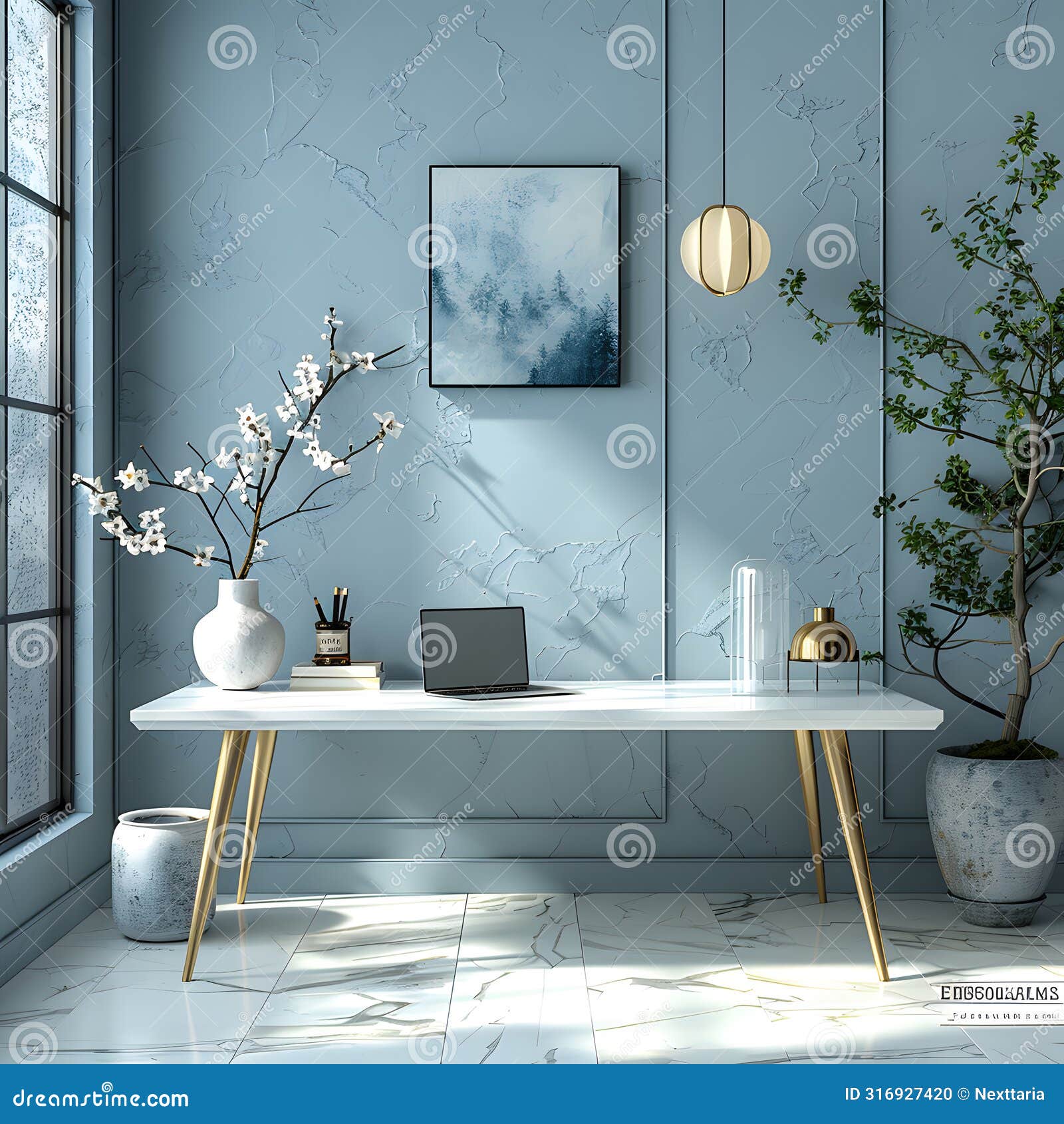 Simple Office Desk with Banner in Corner - Minimalist Design Concept ...