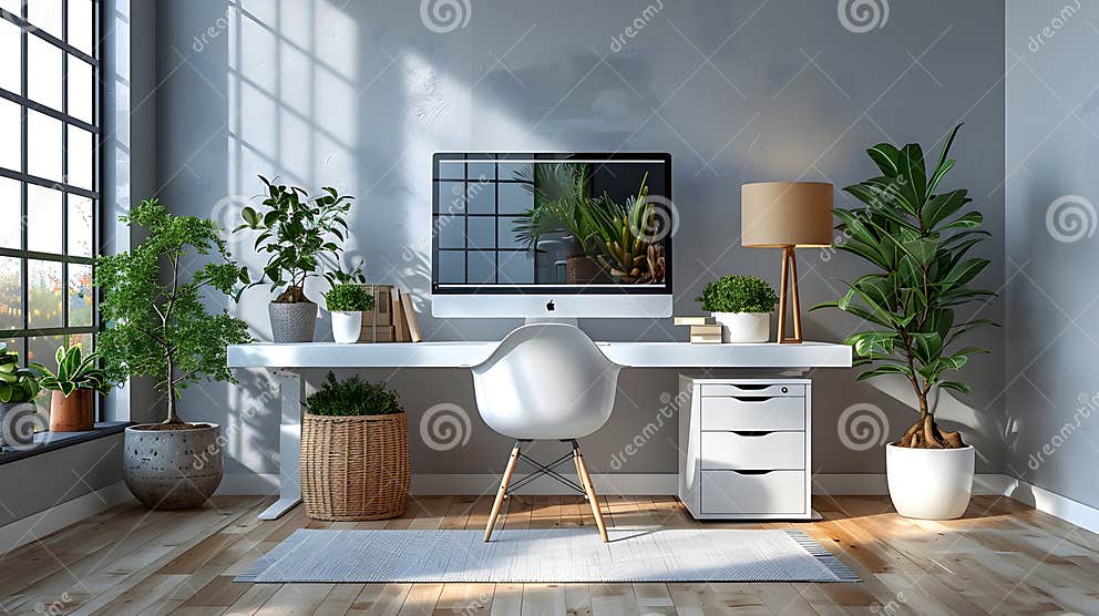 Simple Office Desk Setup with Creative Freedom Stock Illustration ...