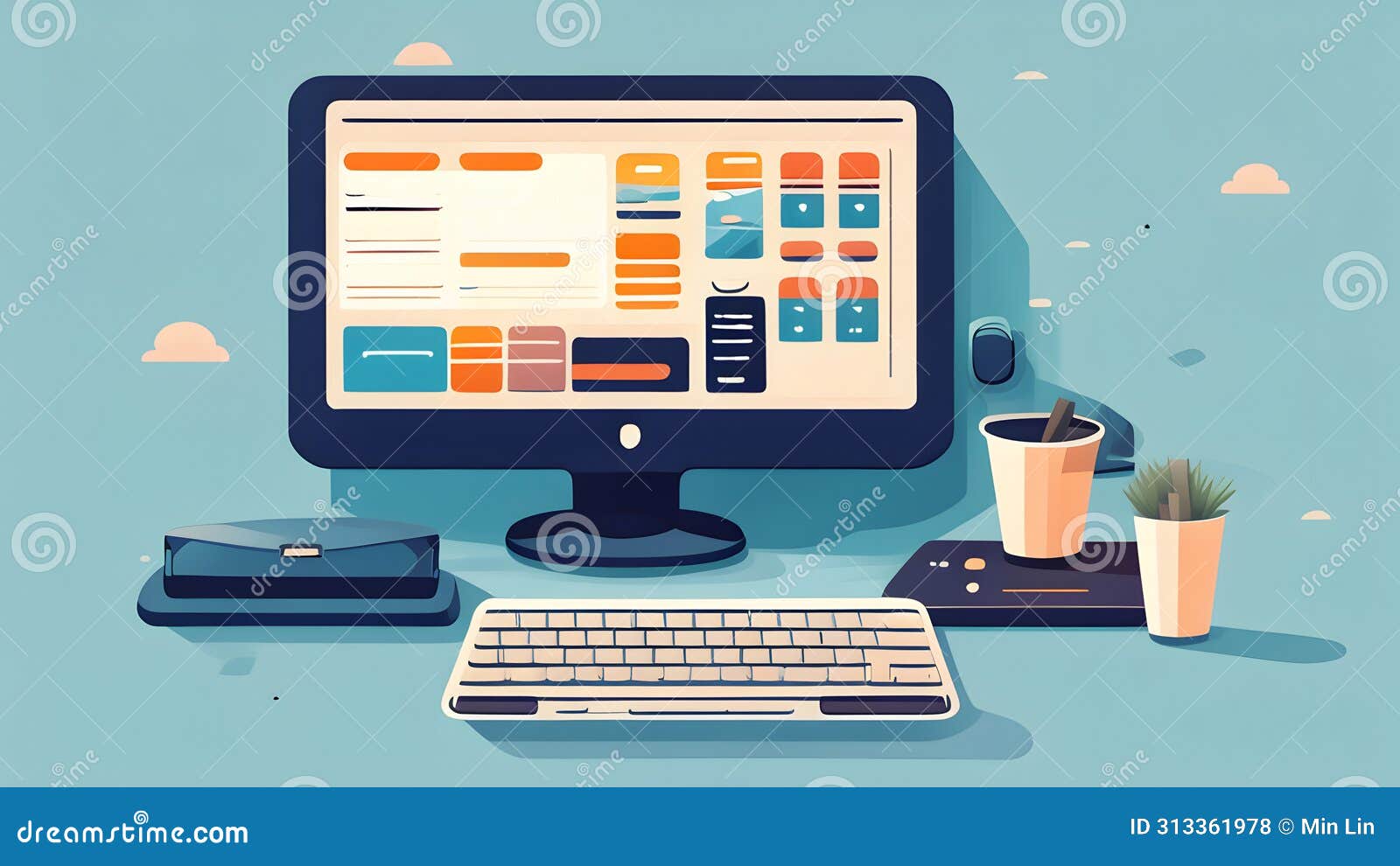 Simple Office Desktop Illustration Icon Diagram Stock Illustration ...