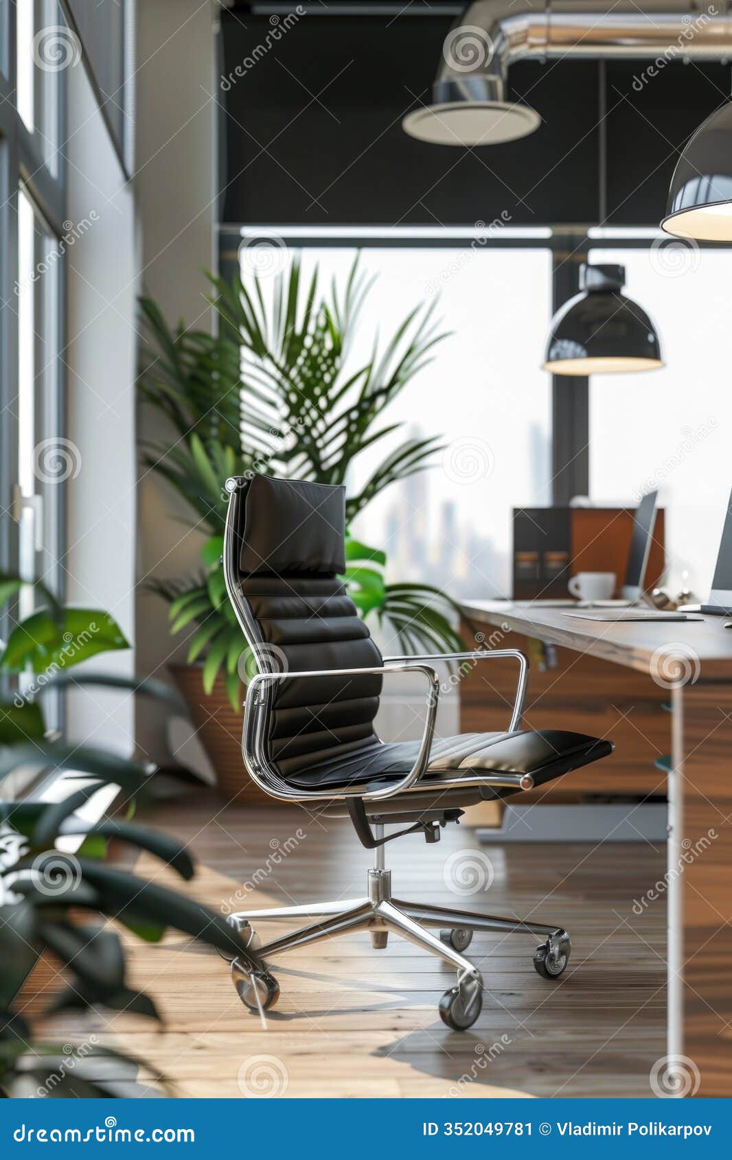 A Simple Office Setup with a Desk and Chair. Suitable for Business ...
