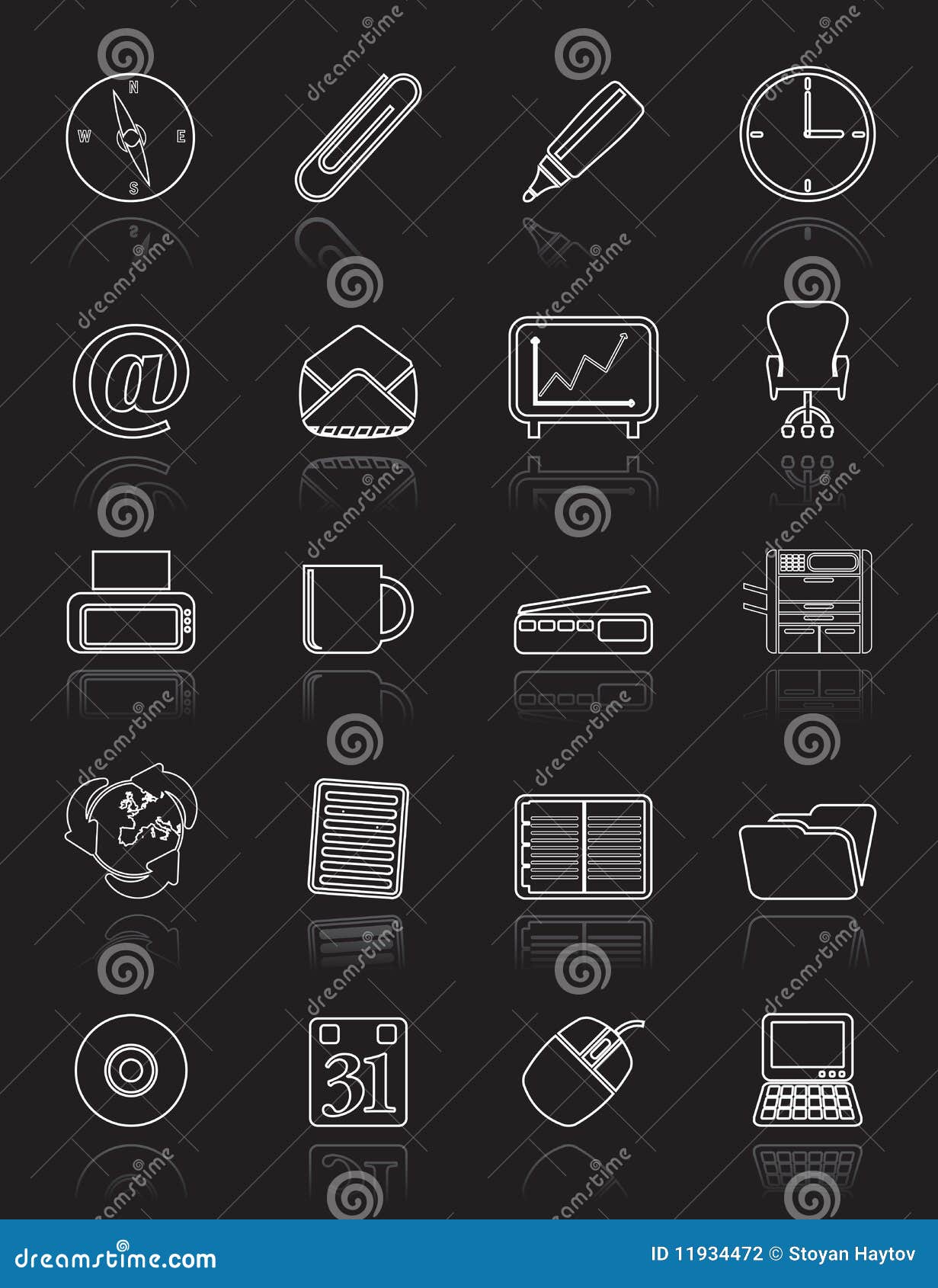 Simple Office tools icons stock vector. Illustration of clamp - 11934472